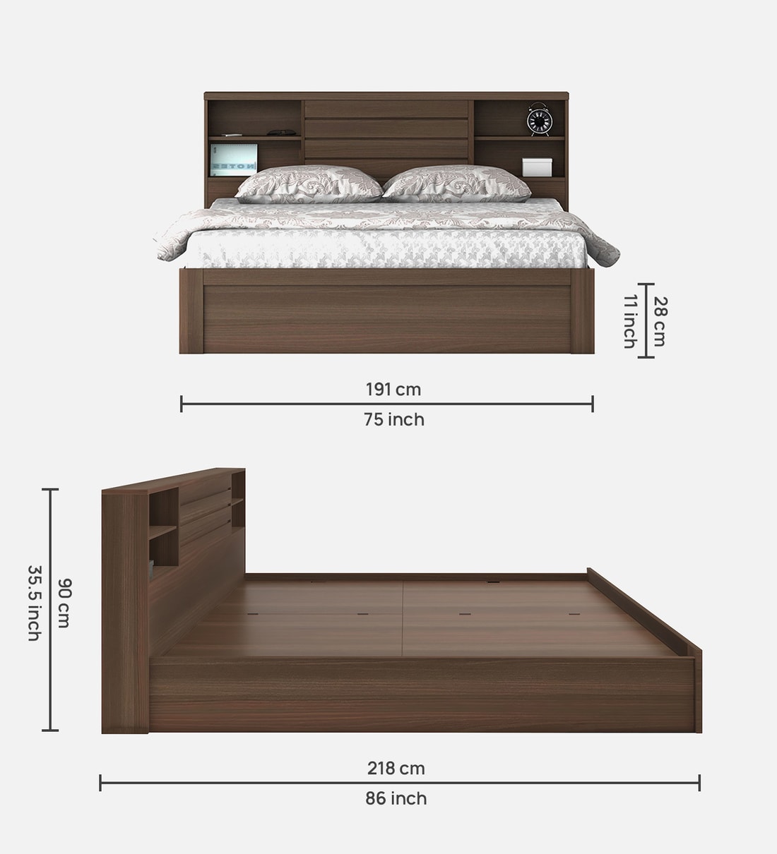 Buy Kimi King Size Bed in Brown Finish with Box Storage Online - Modern ...
