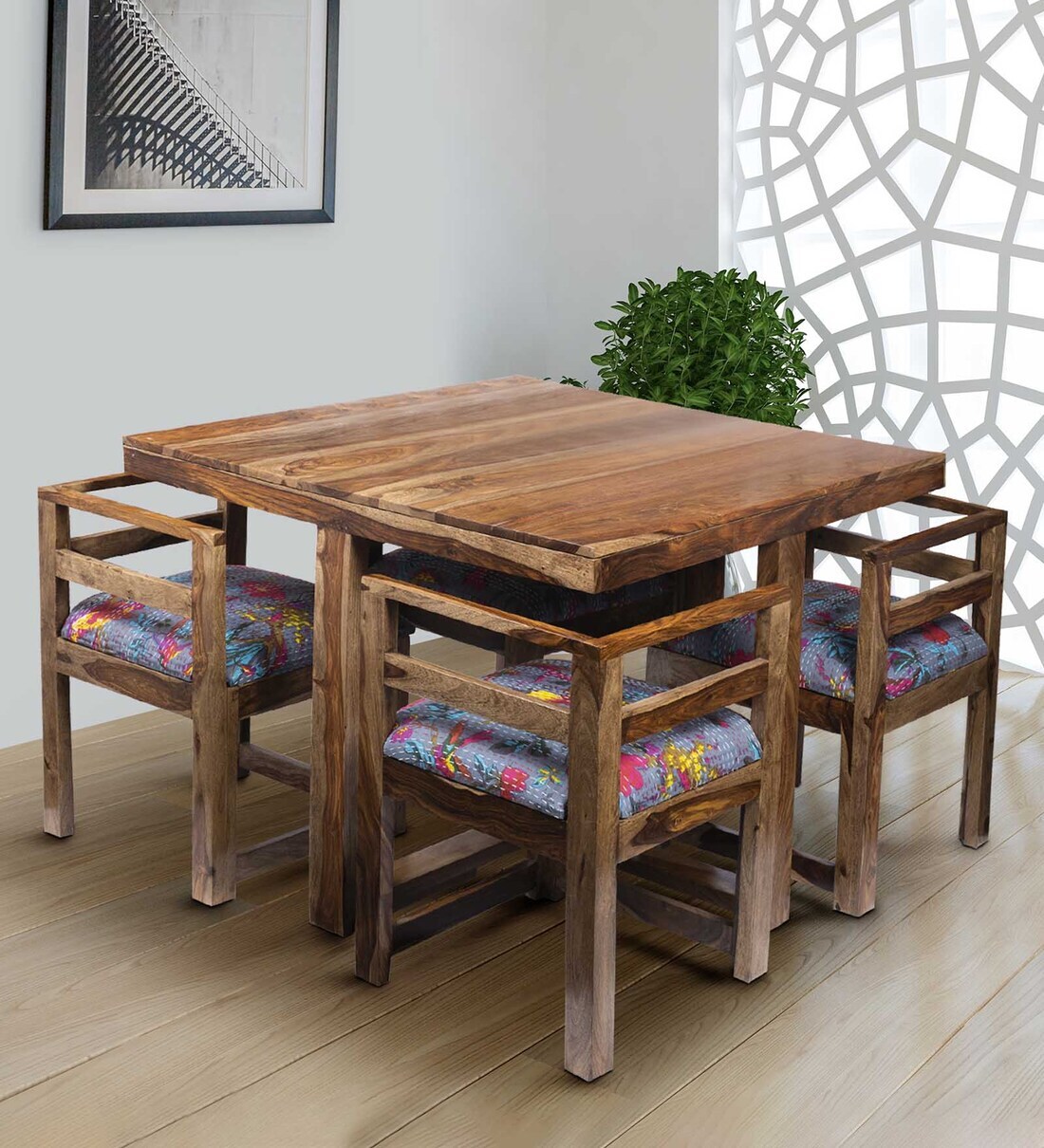 Buy Kingston Sheesham Wood 4 Seater Dining Set in Teak Finish at 100% ...