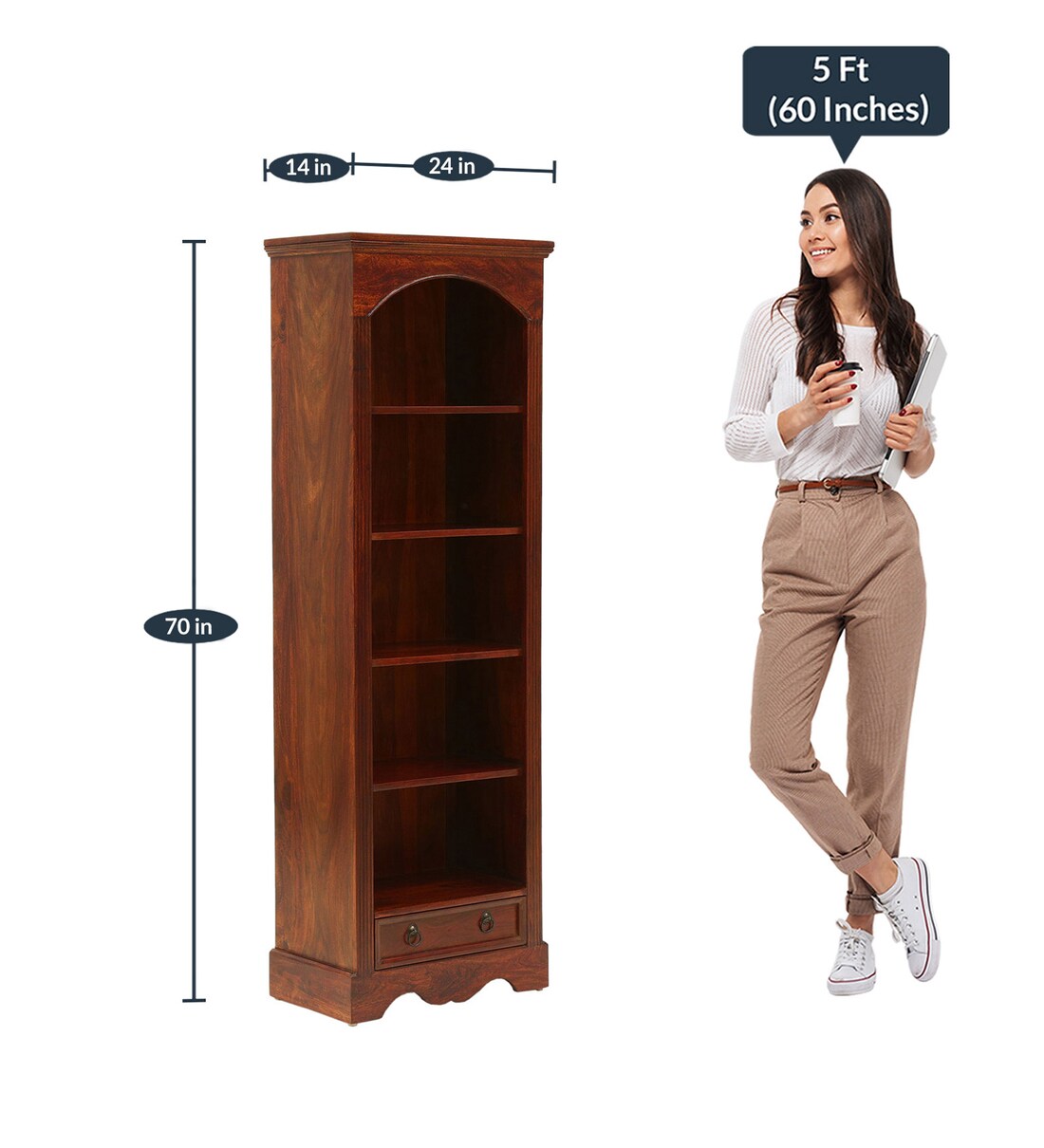 Buy Kirati Solid Wood Book Shelf In Honey Oak Finish By Mudramark ...