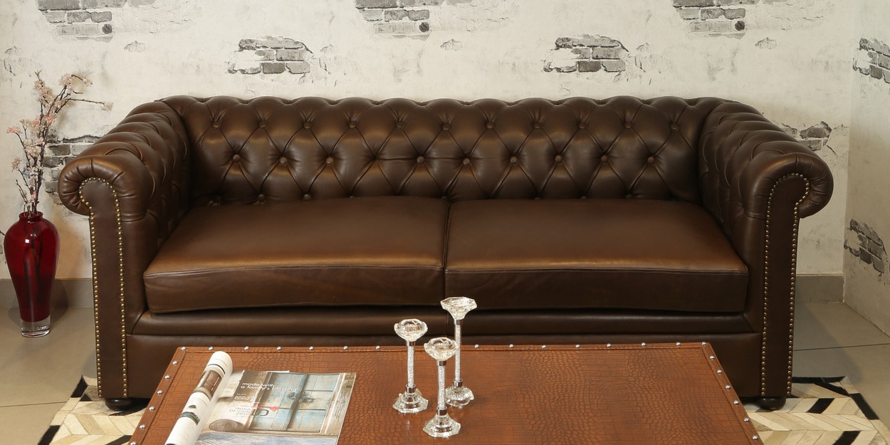 Buy Killua Chesterfield Three Seater Sofa In Coffee Brown Leather By ...