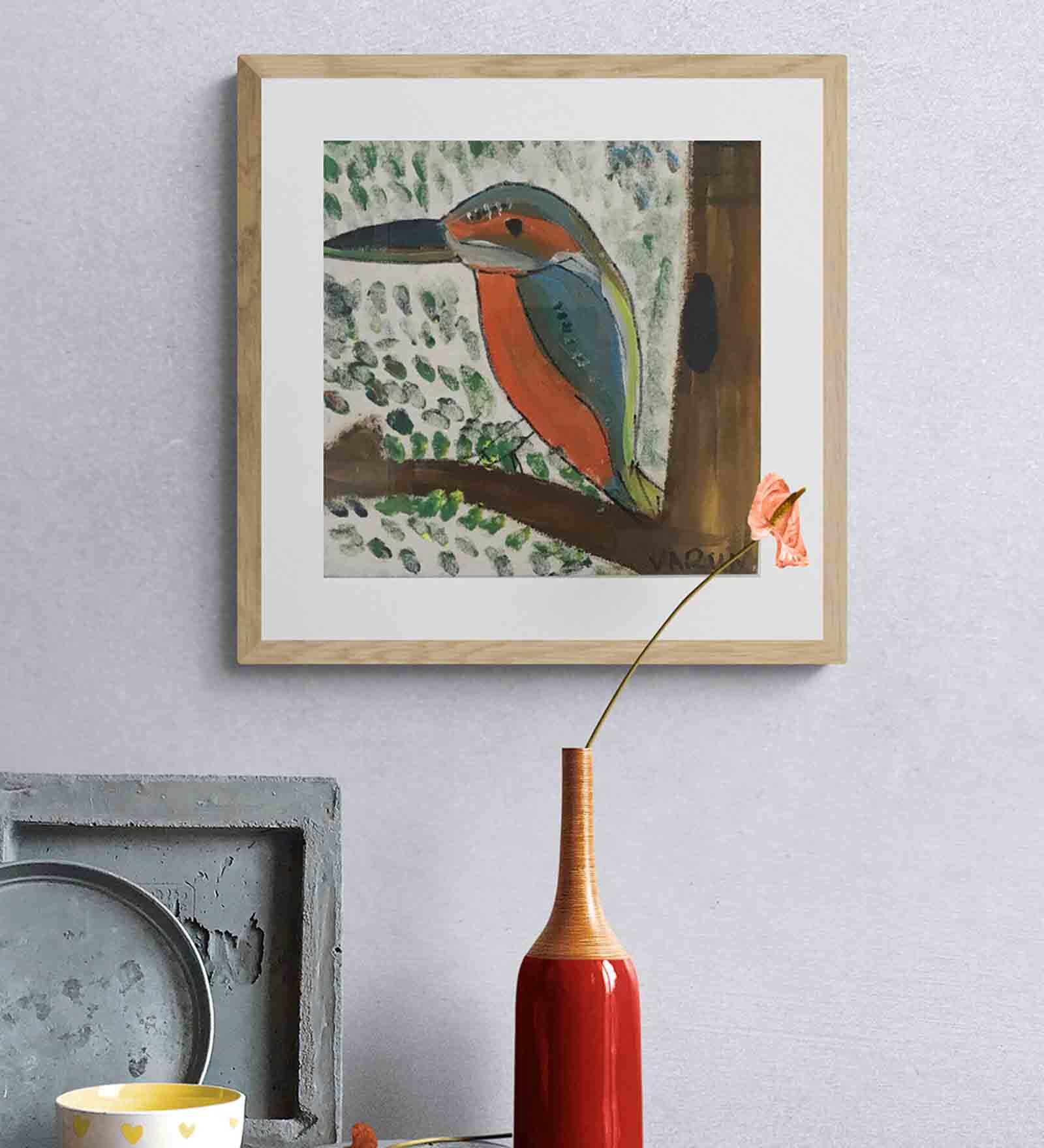 Buy Kingfisher Handmade Oil Pastel And Acrylic Painting On Canvas By ...