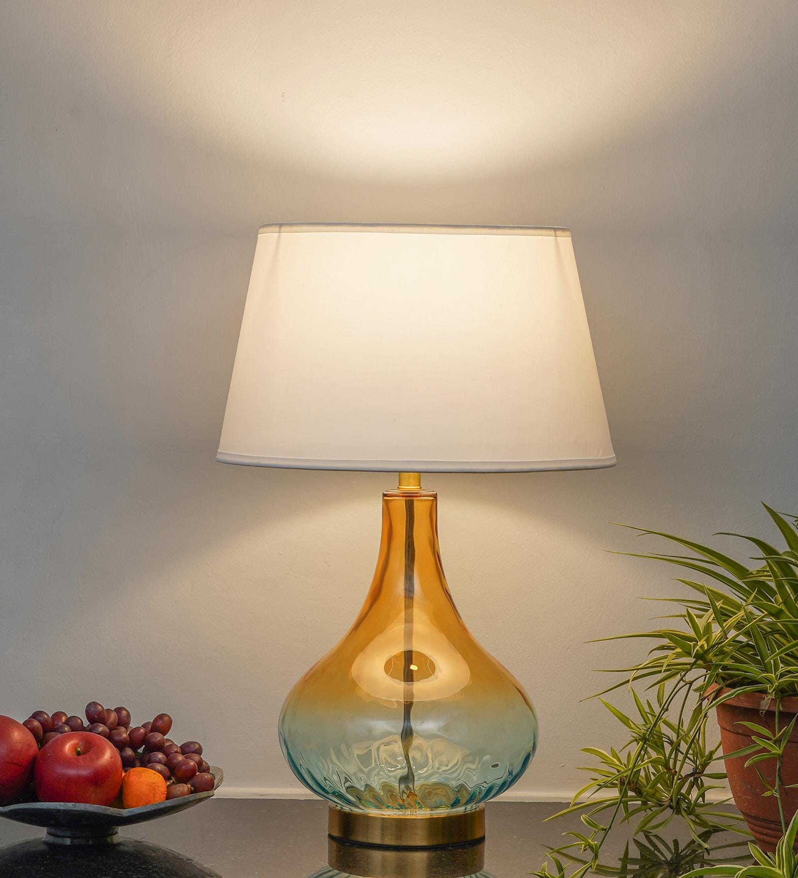 Buy Kingham Glass Table Lamp with Fabric Shade (Bottle Green) at 40% ...