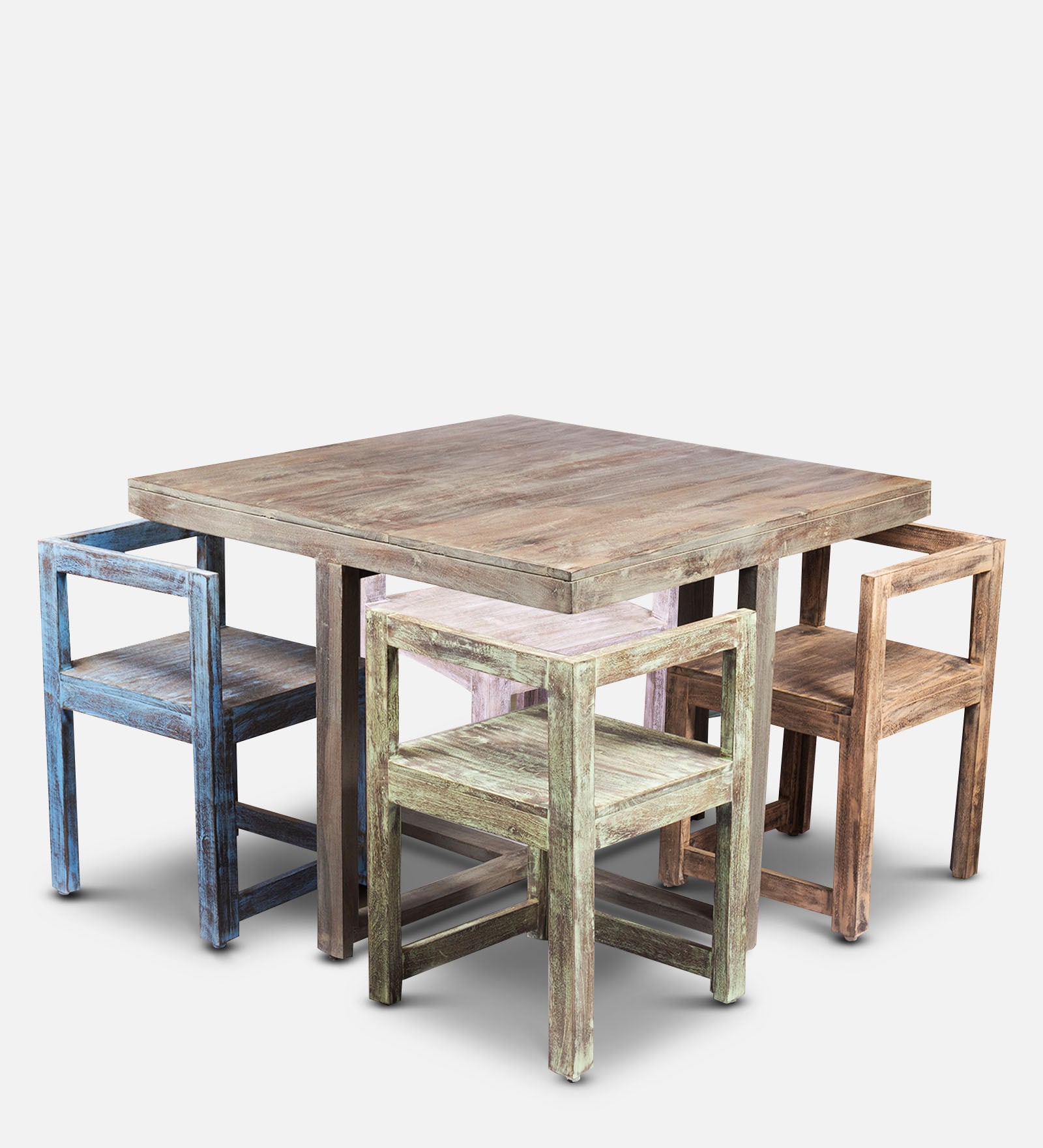 Buy Kingston Sheesham Wood 4 Seater Dining Set in Antique Multicolour ...
