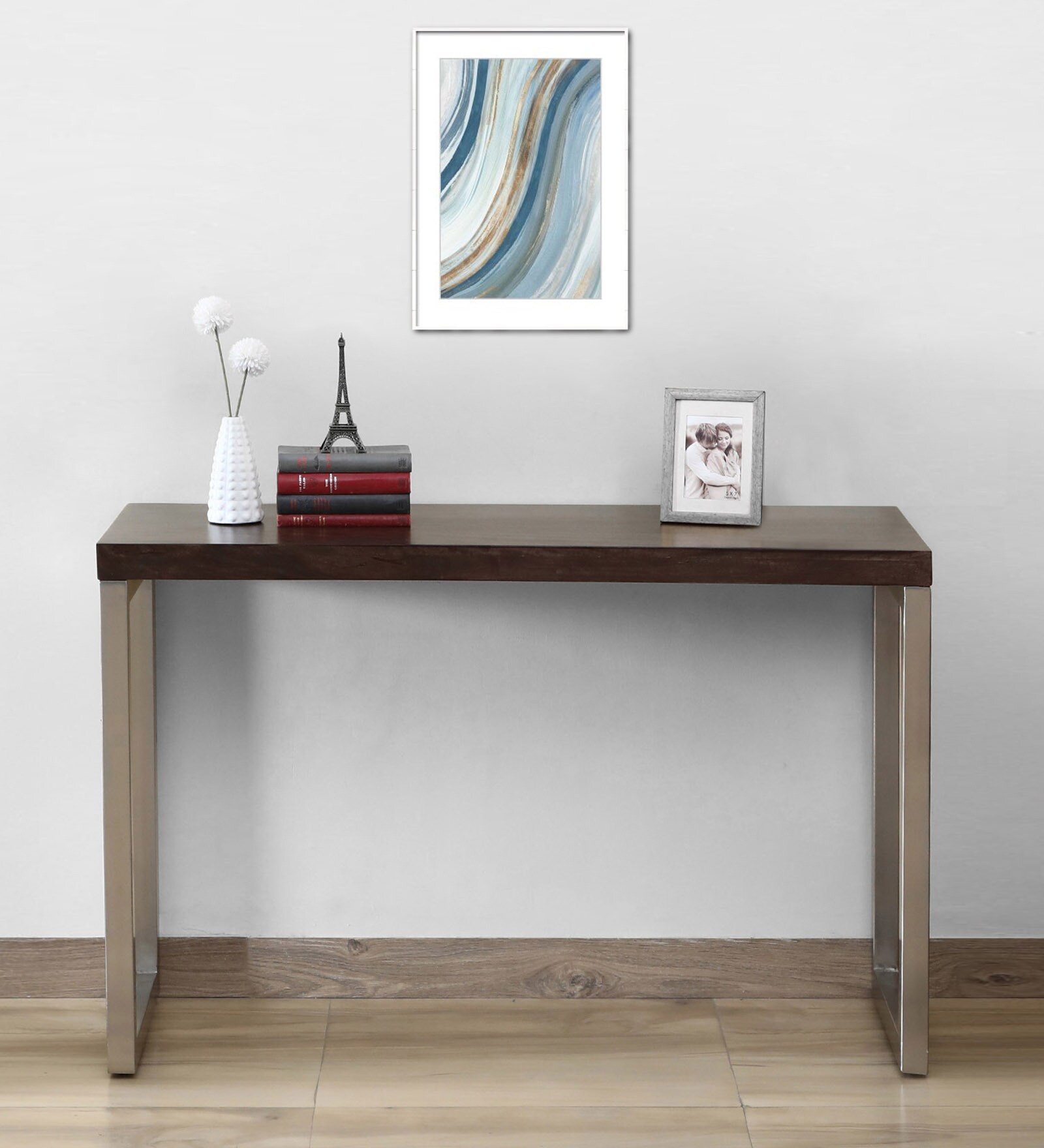 Buy Kingston Solid Wood Console Table In Walnut Finish & Chrome Base at ...