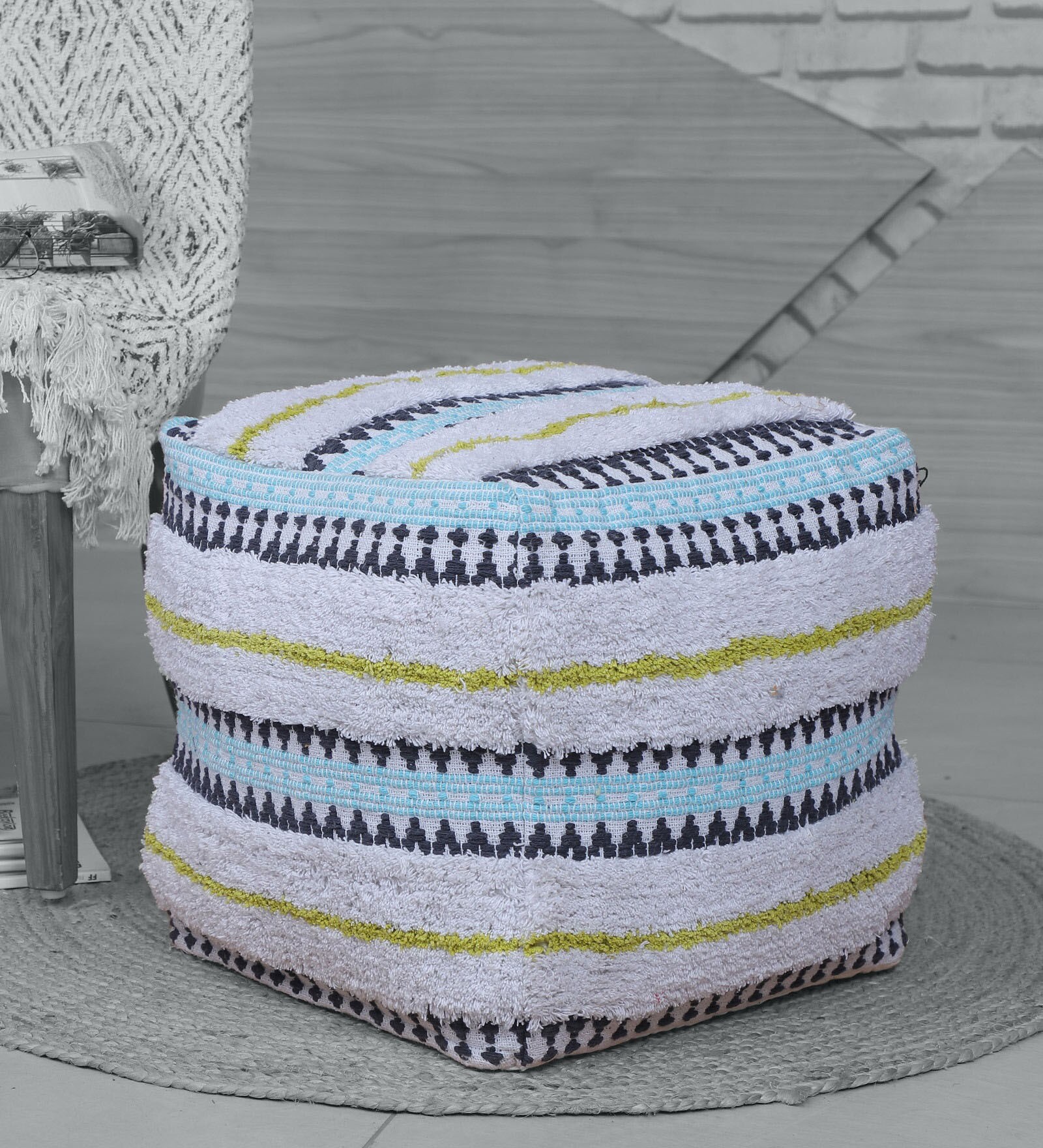 Buy Kinny Pouffe in Blue Colour by Sheen decor | Pepperfry