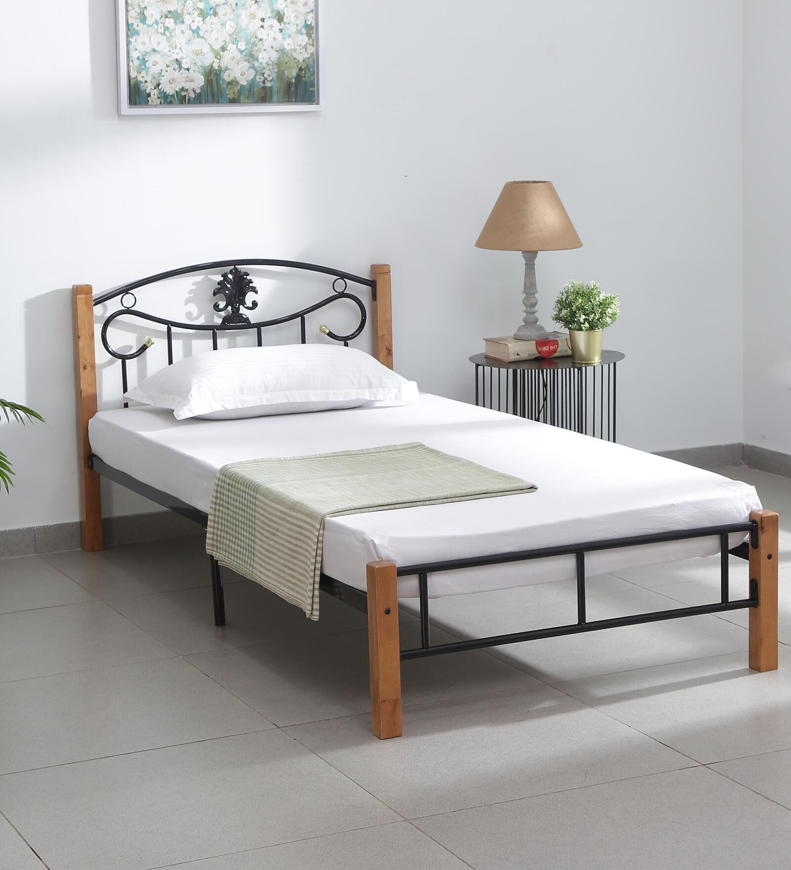 Buy Kisarazu Metallic Single Bed in Dirty Oak & Black Finish at 19% OFF ...
