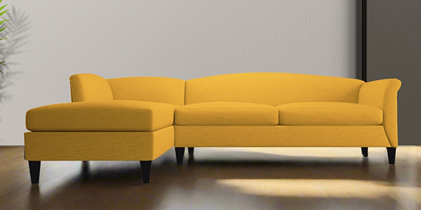 Buy Kimber Fabric RHS Sectional (3+ Lounger) in Bold Yellow Colour at ...