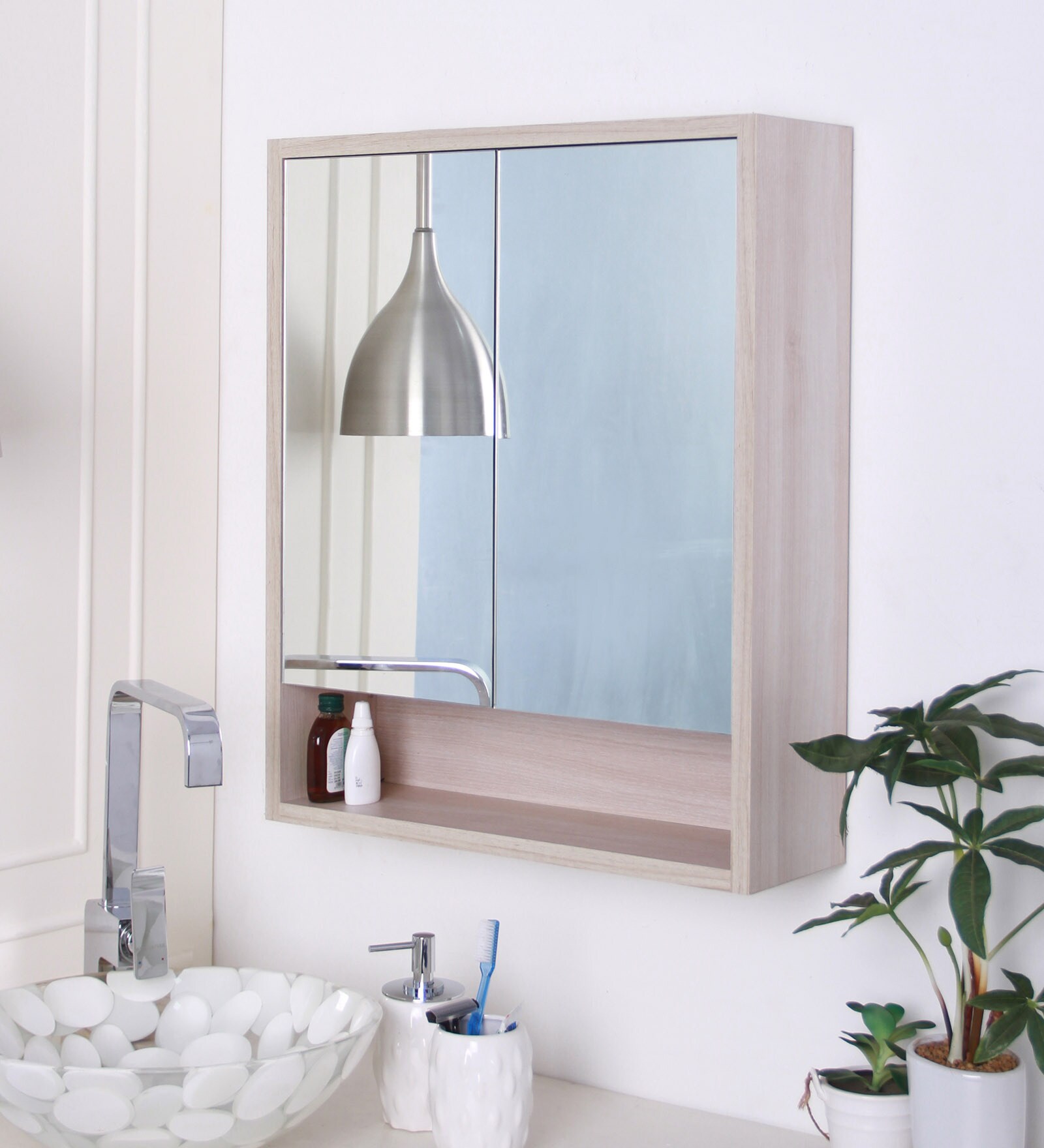 Buy Beige Engineered Wood Bathroom Mirror Cabinet by Klaxon Online ...