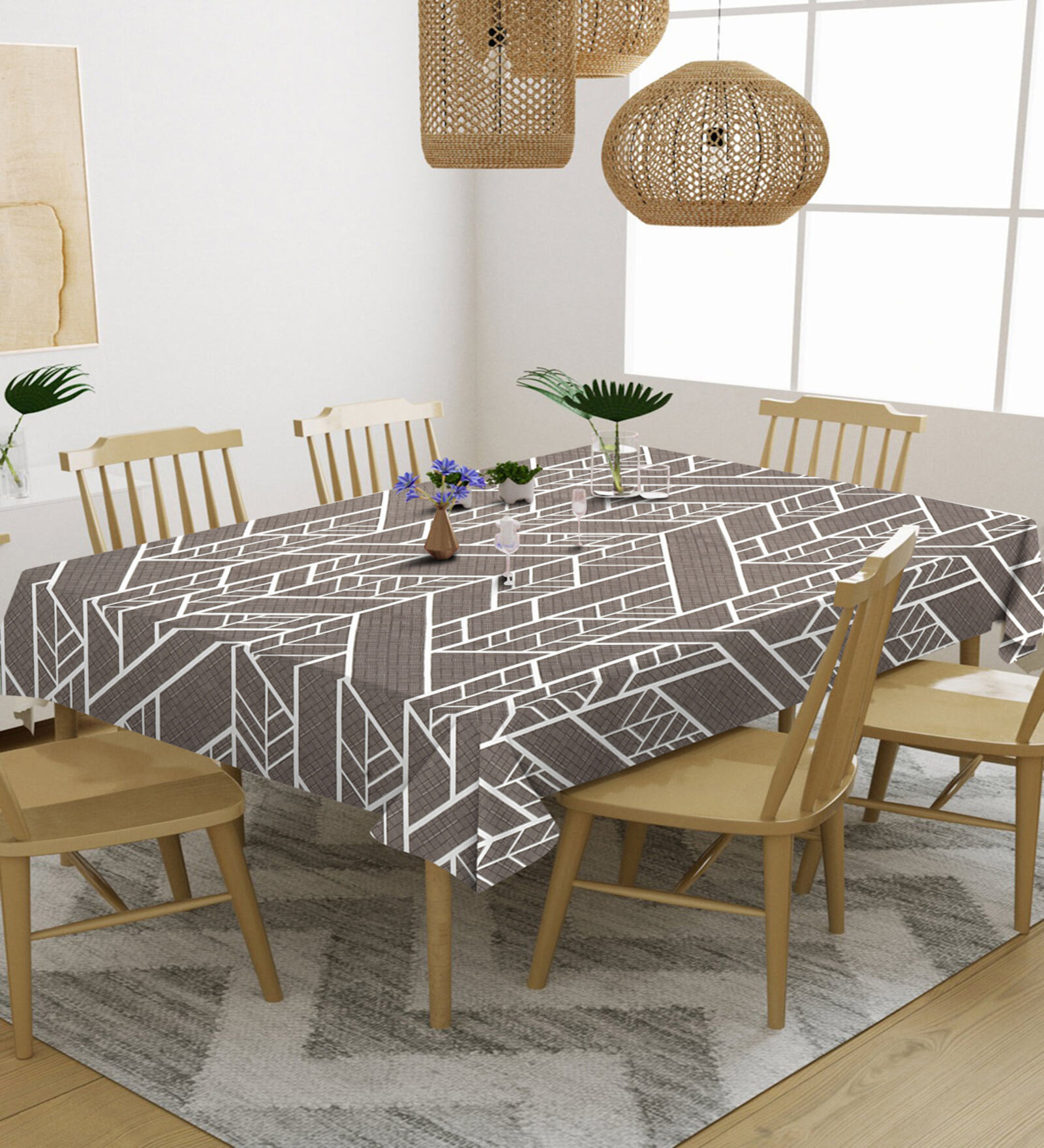 Buy Brown Geometric Cotton Blend 6 Seater Rectangular Table Cover at 67 ...