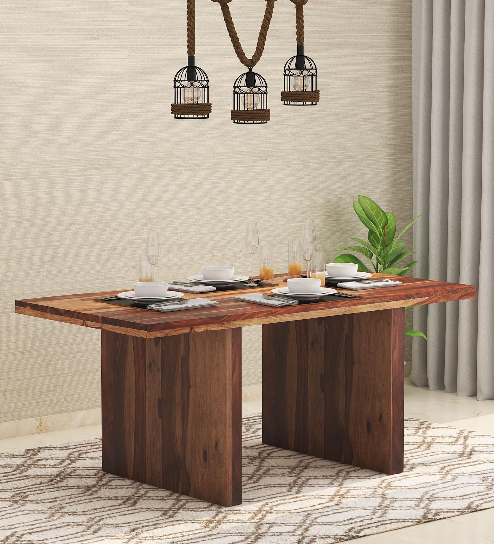Buy Knox Solid Wood 6 Seater Dining Table in Rustic Teak Finish at 4% ...