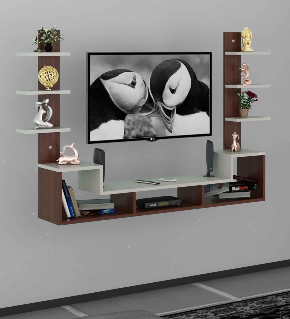 Buy Konrad TV Unit in Classic Walnut & Frosty White Finish for TVs up ...