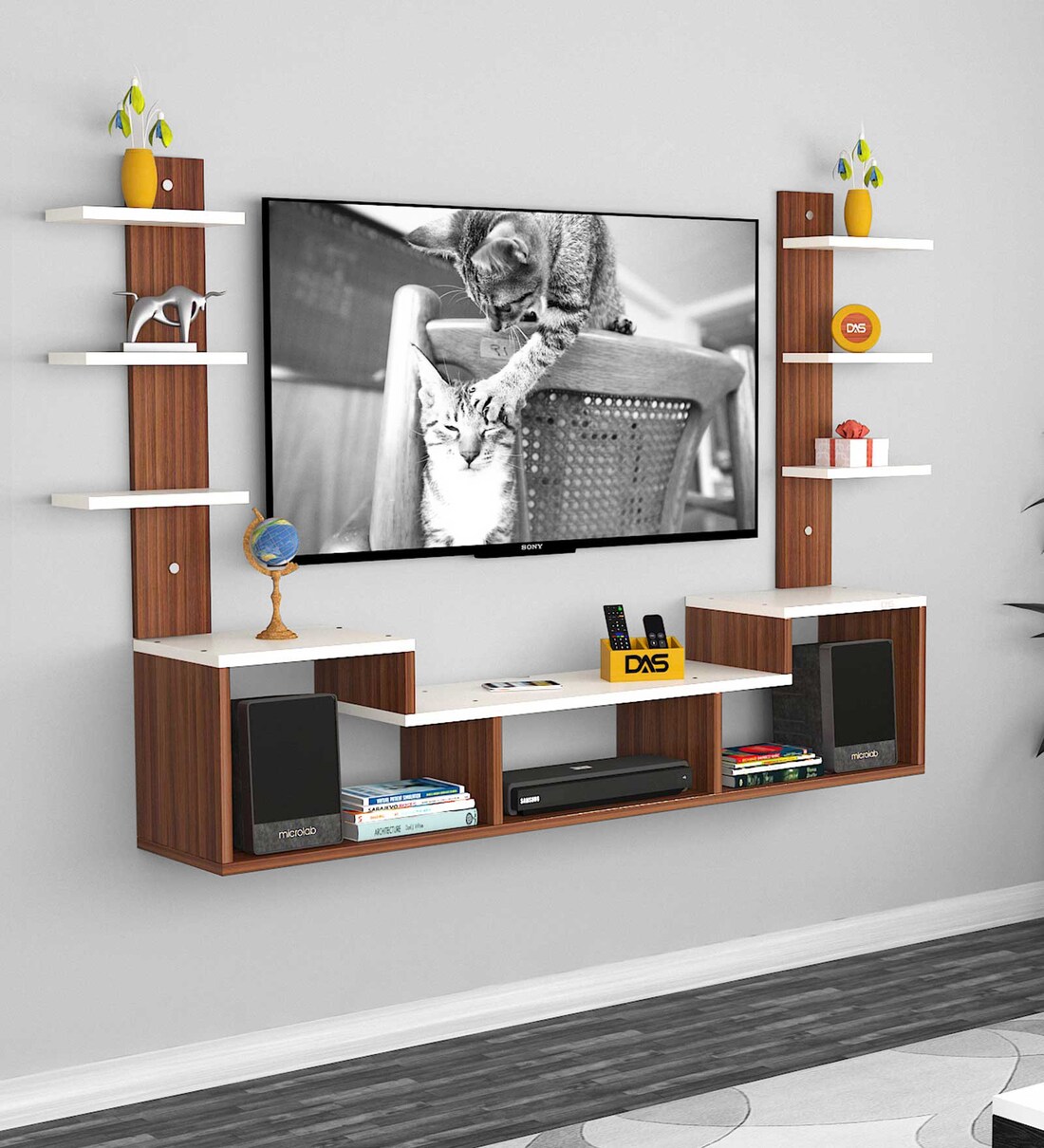 Buy Konrad TV Unit in Classic Walnut & Frosty White Finish for TVs up ...
