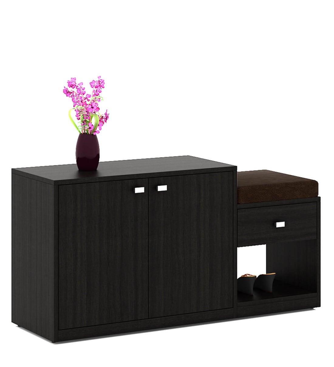 Buy Kosmo Shoe Rack with Seating in Natural Wenge Finish by Spacewood ...