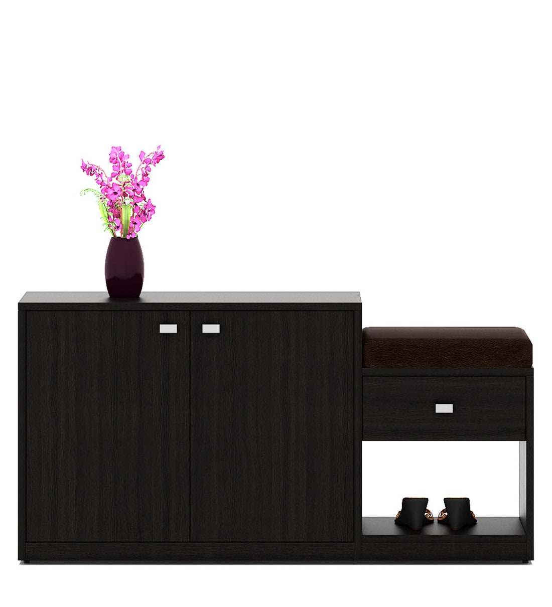 Buy Kosmo Shoe Rack with Seating in Natural Wenge Finish by Spacewood ...