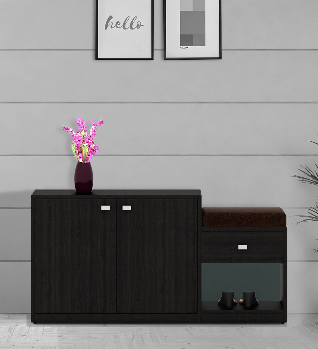 Buy Kosmo Shoe Rack with Seating in Natural Wenge Finish by Spacewood ...