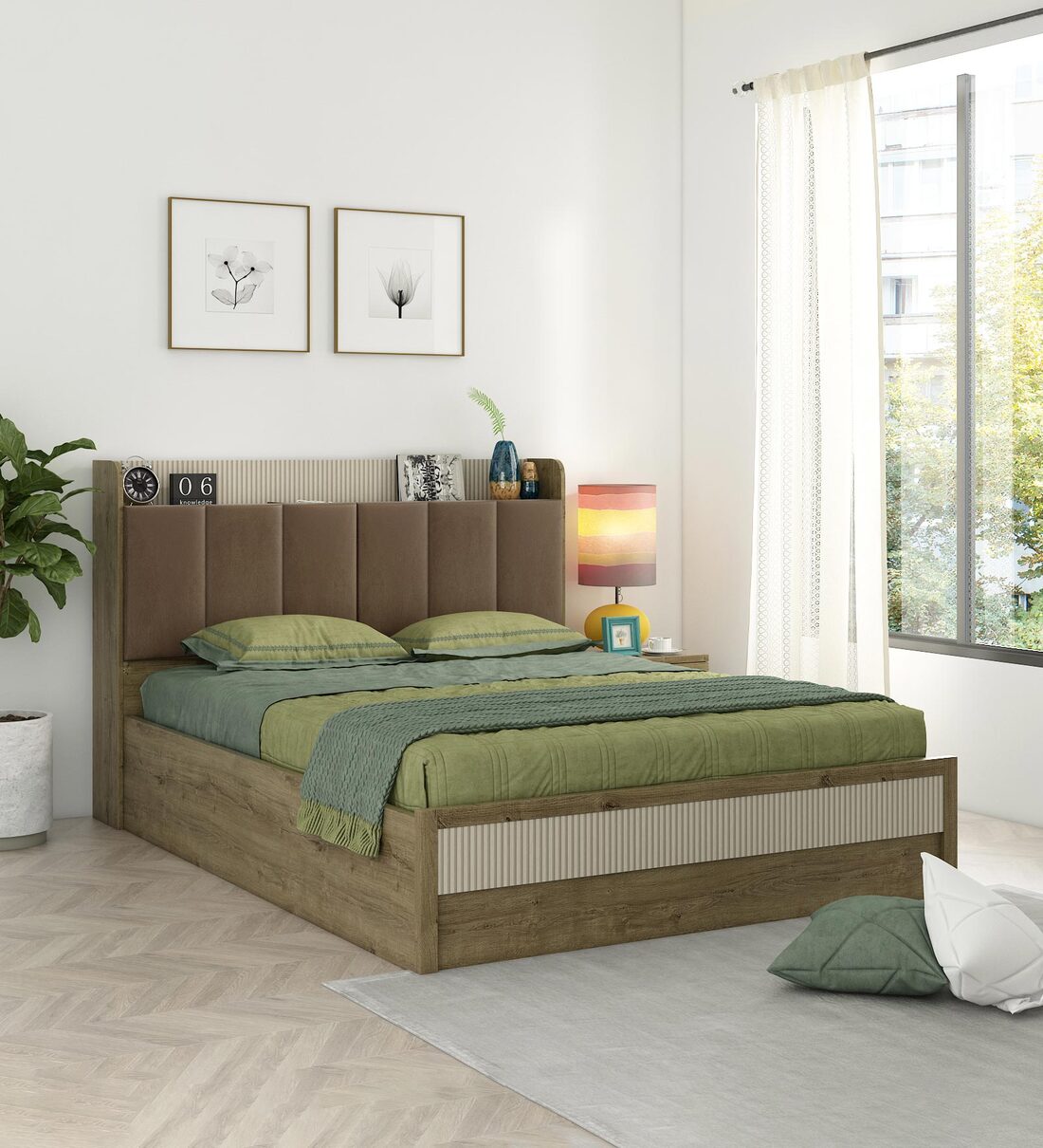 Buy Kosmo Gloria Queen Size Bed in Sebastain Oak Finish with Box Storage at 27% OFF by Spacewood ...