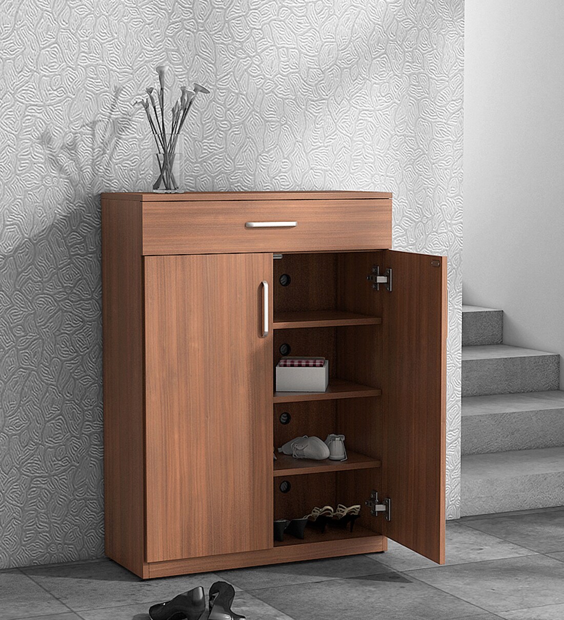 Buy Kosmo Liberty Shoe Cabinet in Walnut Rigato Melamine Finish Online ...