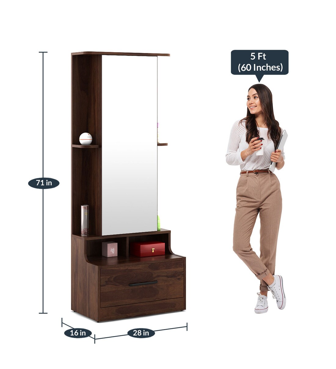 Buy Kosmo Liwa Dressing Unit in Sheesham Woodpore Finish by Spacewood ...