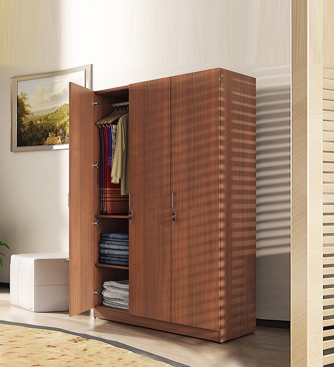 Buy Kosmo Optima 3 Door Wardrobe in Walnut Finish at 30% OFF by ...