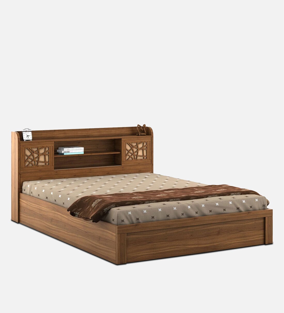 Buy Kosmo Rayan Queen Size Bed in Natural Teak Finish with Hydraulic ...
