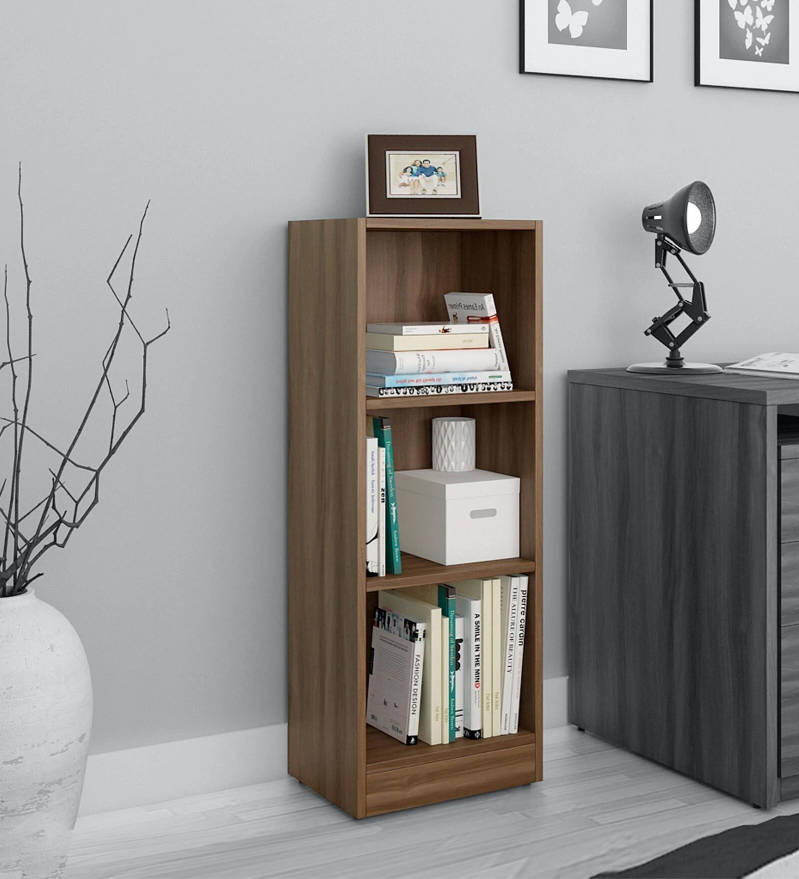 Buy Kosmo Willam Book Shelf In Walnut Bronze Finish with 3 Tier Online ...