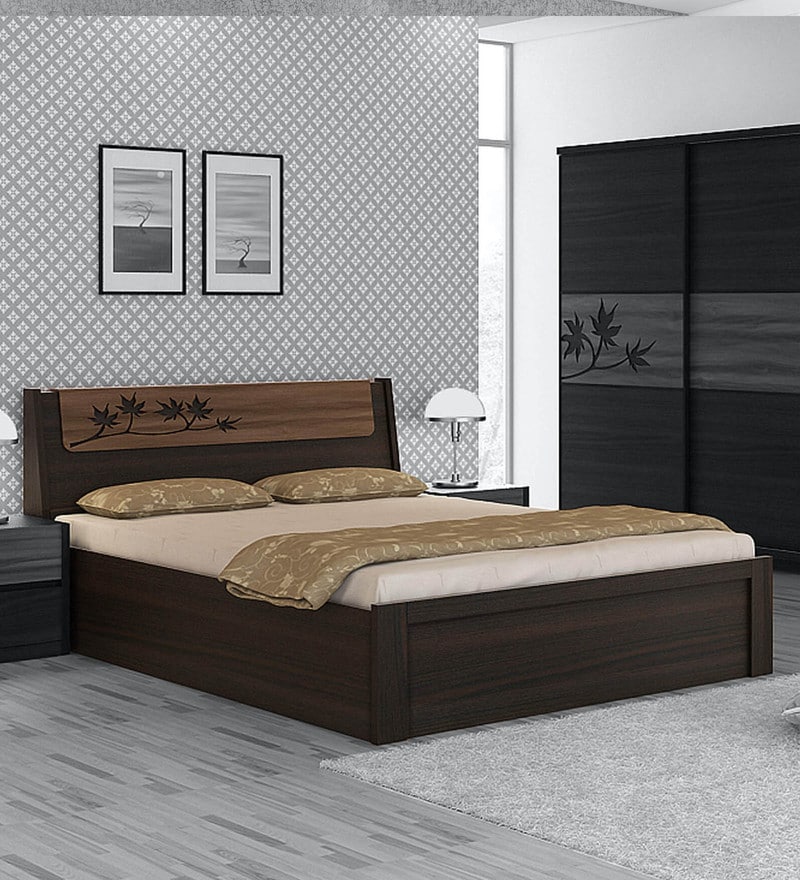 Buy Kosmo Maple Queen Size Bed in Fumed Oak Melamine Finish with ...