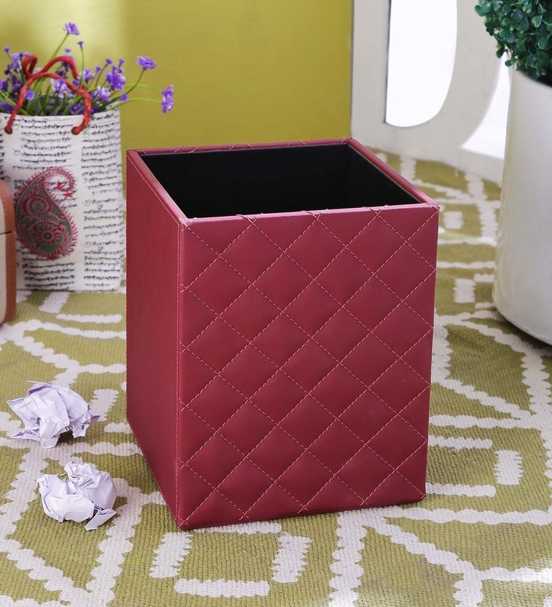 Buy 9 Litres Faux Leather & Wooden Open Dustbin by Kraftsmen at 55% OFF ...