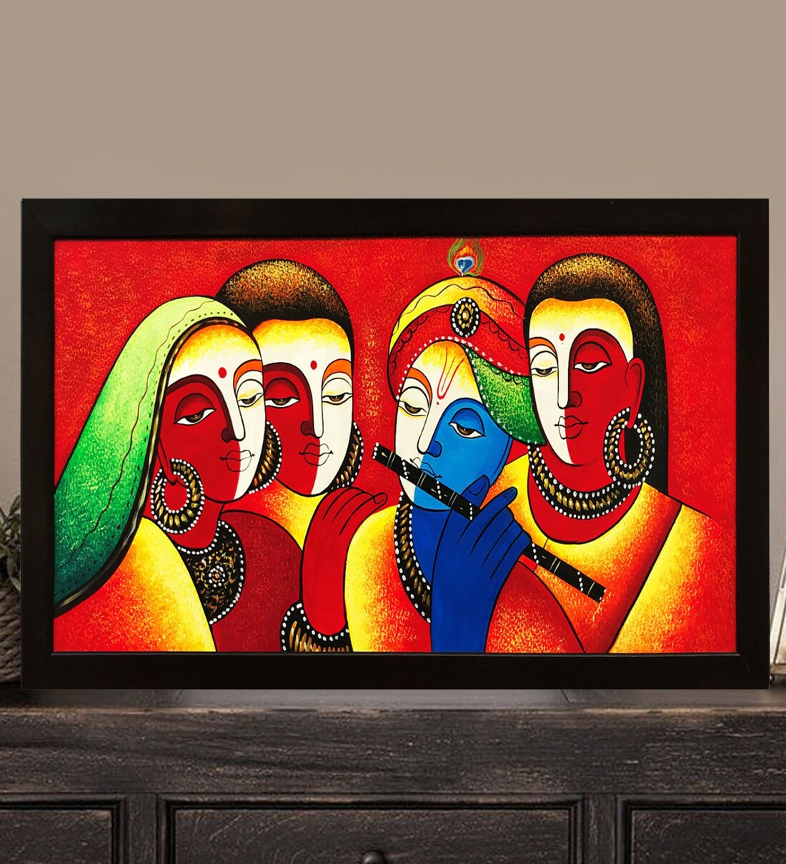 Buy Krishna With Friends Original Handmade Framed Oil Paint On Canvas ...
