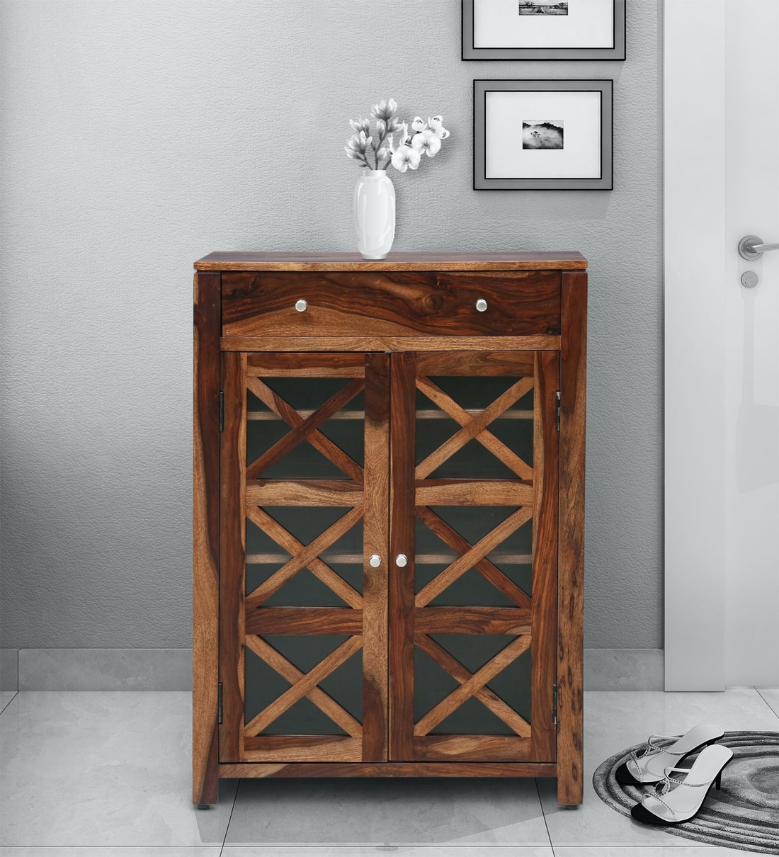 Buy Kryss Solid Wood Shoe Cabinet In Rustic Teak Finish By Woodsworth ...