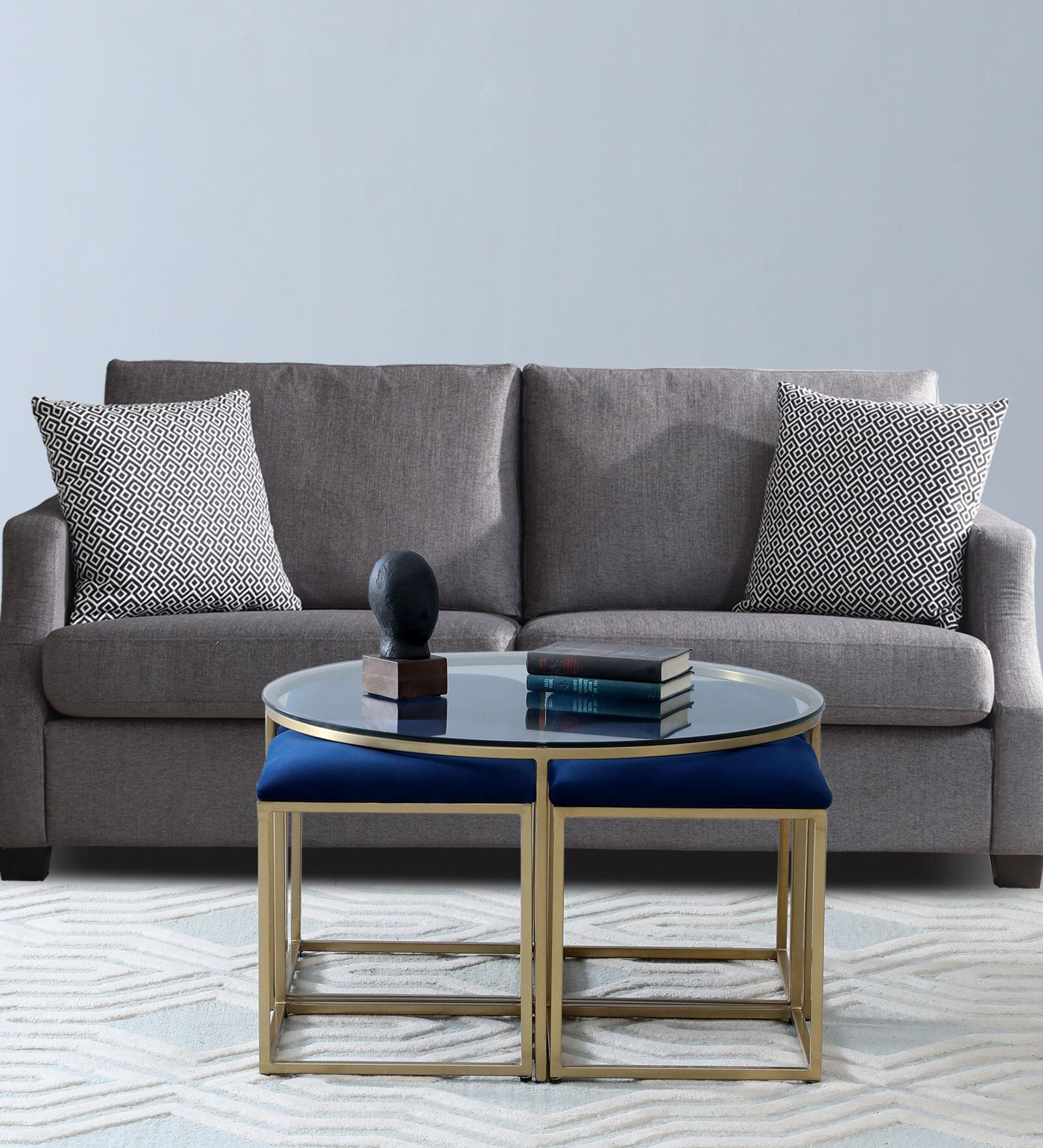 Buy Krenz Metal Nesting Coffee Table Set In Brass Finish With Glass Top ...