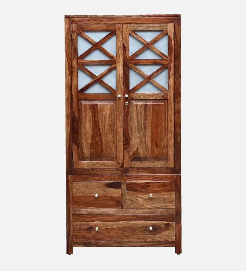 Buy Kryss Sheesham Wood 2 Door Wardrobe In Rustic Teak Finish Online ...