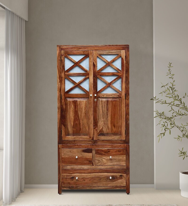 Buy Kryss Sheesham Wood 2 Door Wardrobe In Rustic Teak Finish Online ...