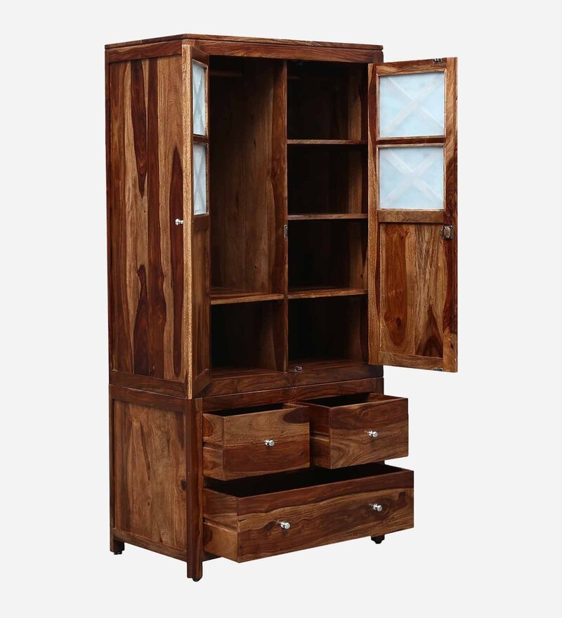 Buy Kryss Sheesham Wood 2 Door Wardrobe In Rustic Teak Finish Online ...