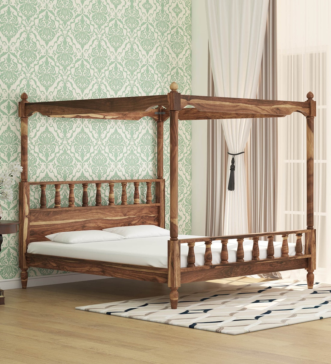 Buy Kush Solid Wood Poster Bed in Rustic Teak Finish - Mudramark By ...