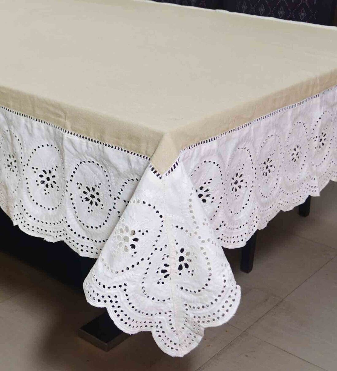 Buy Lace Beige Cotton 59 X 142 Inches 1 Table Cover by R Home at 35% ...