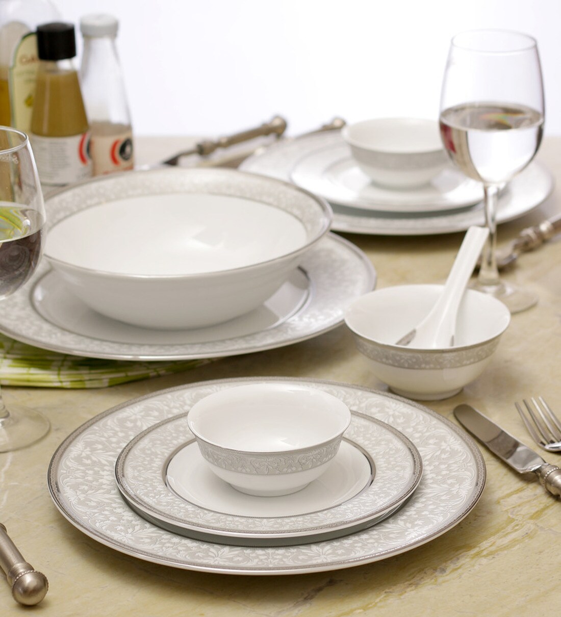 Buy White & Grey Porcelain 33-Piece Dinner Set by Lakline Online ...