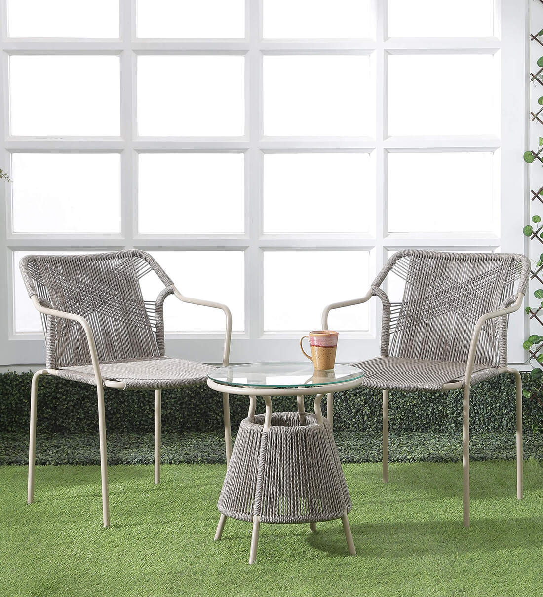 Buy Lanai Steel & Braided Rope Table And Chair Sets In Cream Finish at ...