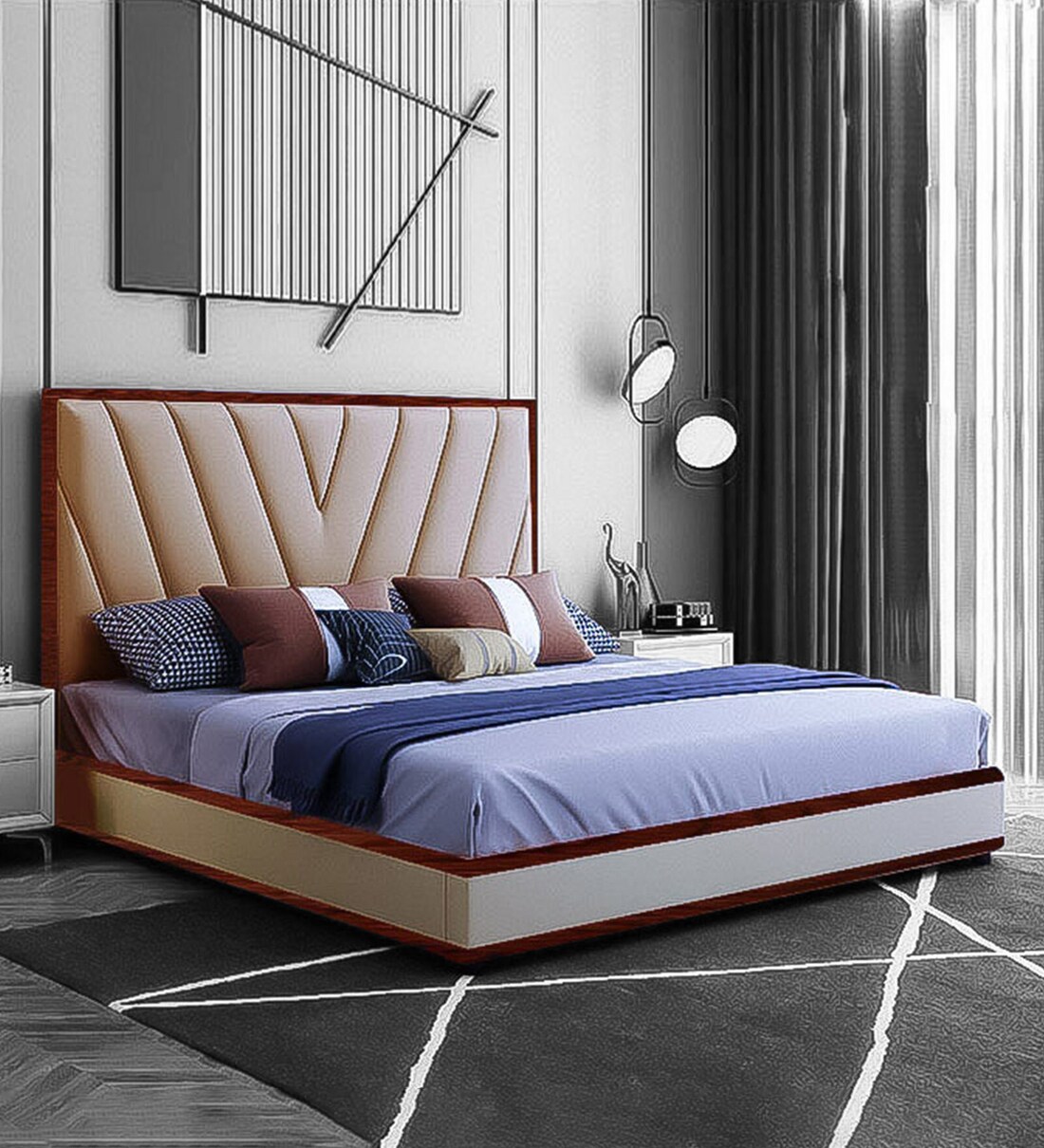 Buy Laurel Upholstered Queen Size Bed In Cream Colour by CasaCraft ...