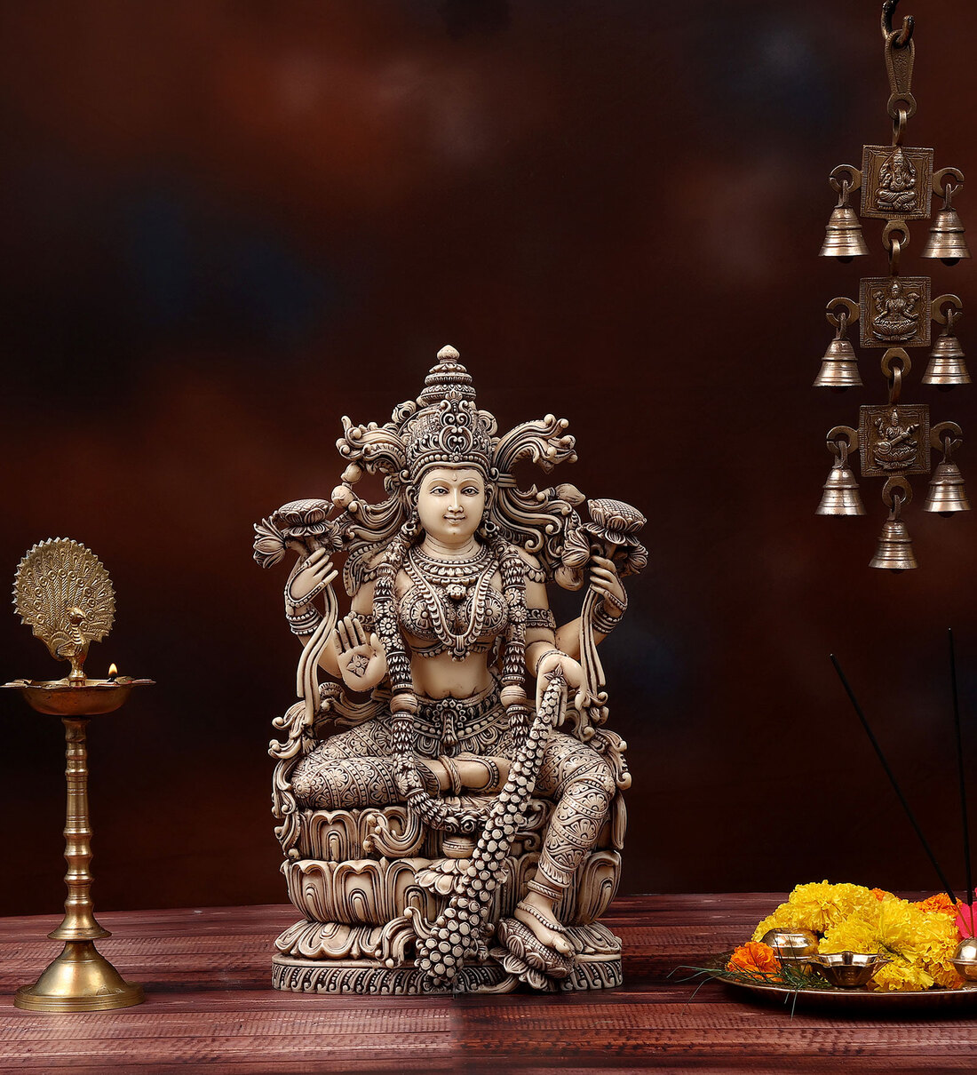 Buy Laxmiji Sitting Stone White Religious Idol at 10% OFF by Urbancart ...