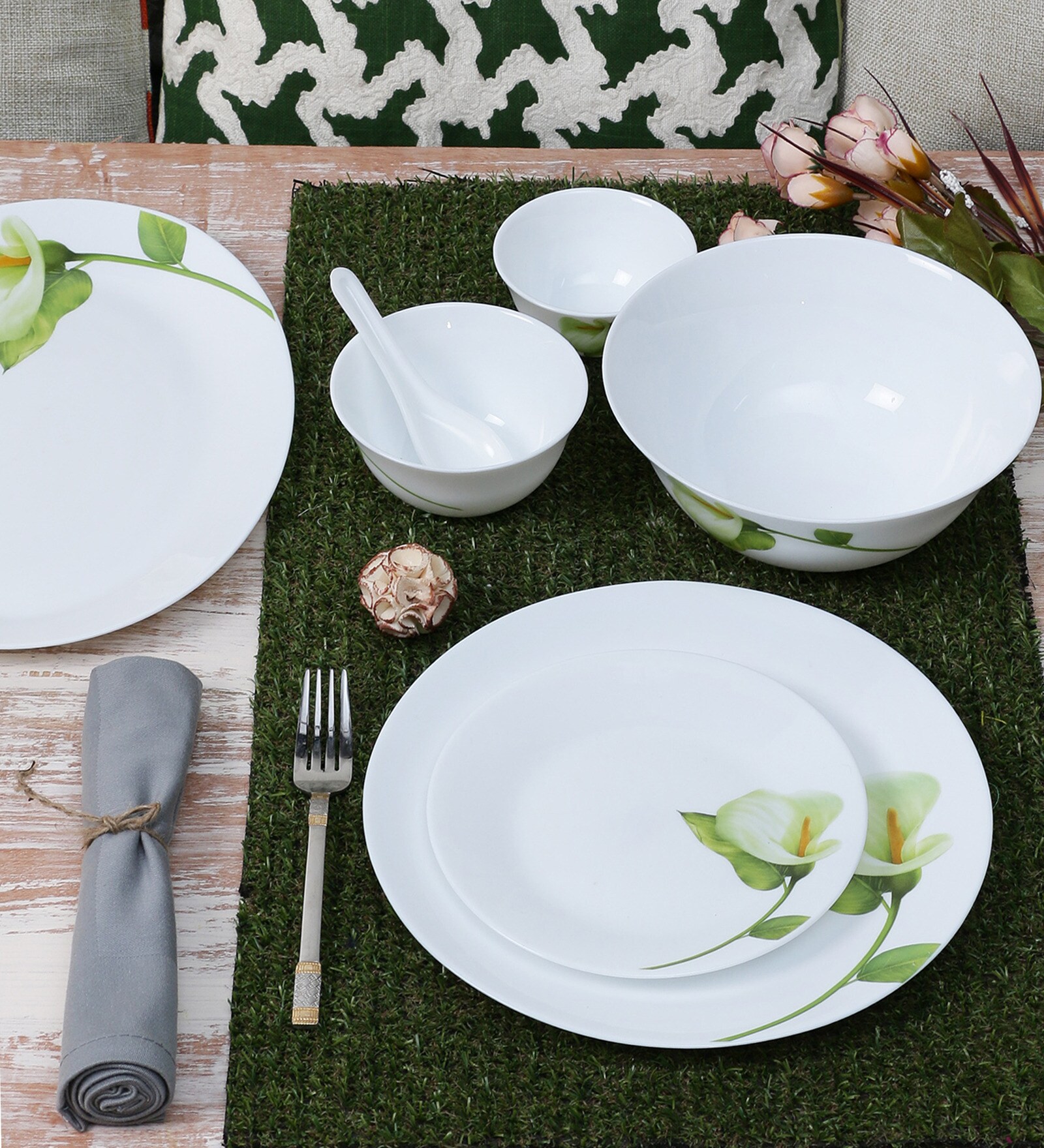 Buy Diva Ivory Blush Opal Ware 33-Piece Dinner Set by La Opala Online ...