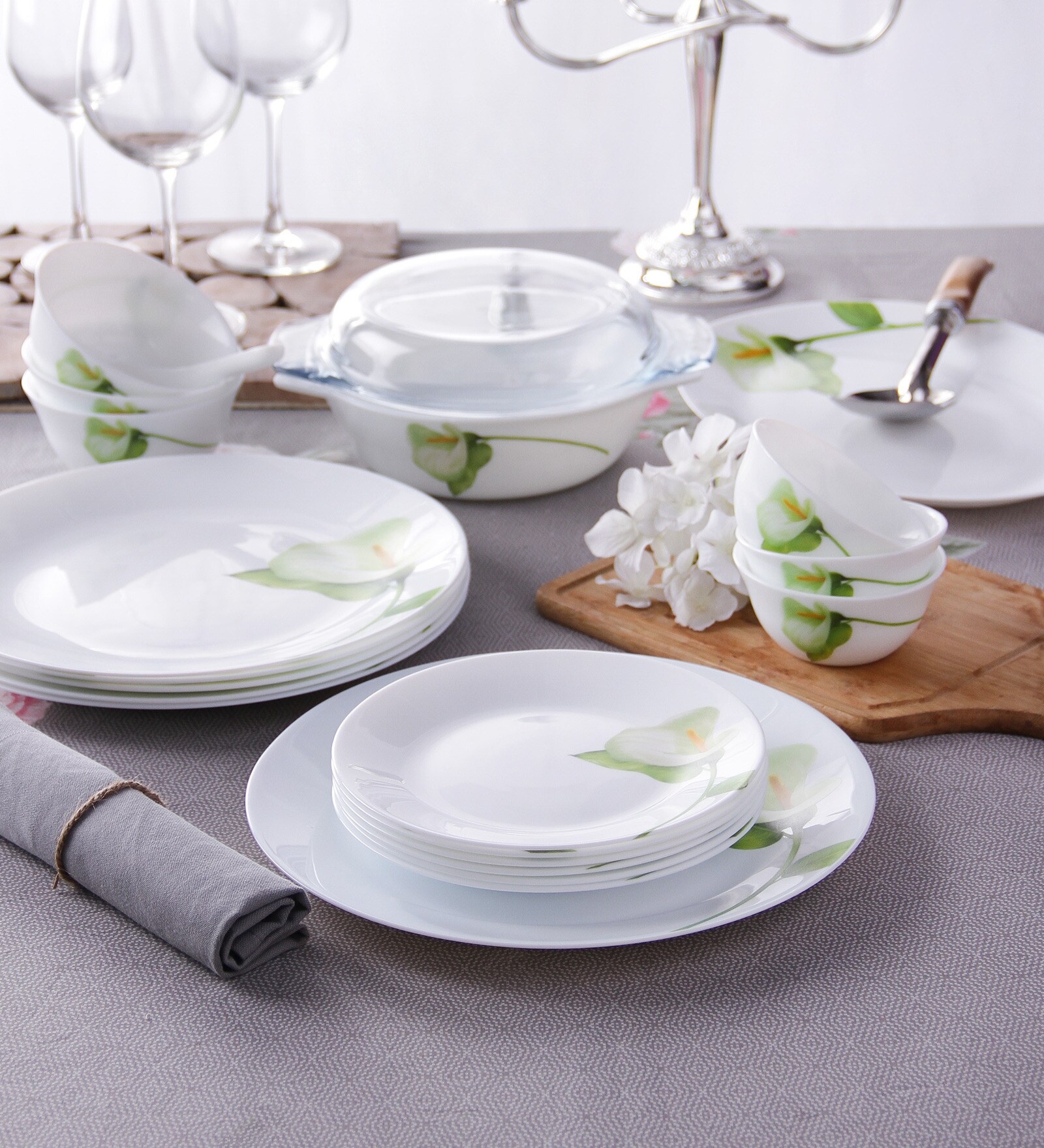 Buy Diva Ivory Blush Opal Ware 35-Piece Dinner Set by La Opala Online ...