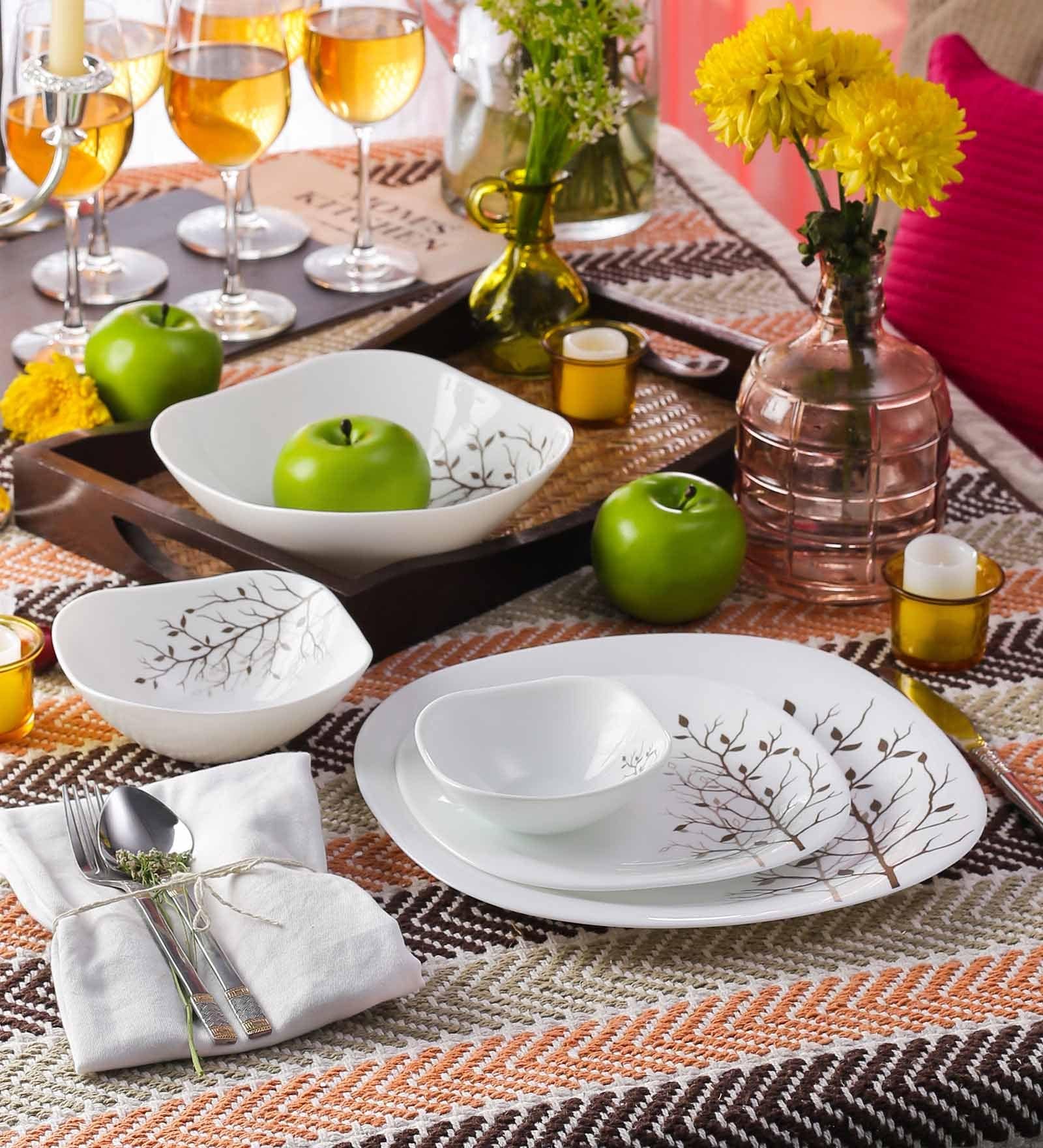 Buy Diva Quadra Autumnal Opal Ware Dinner Set - Set of 21 by La Opala ...