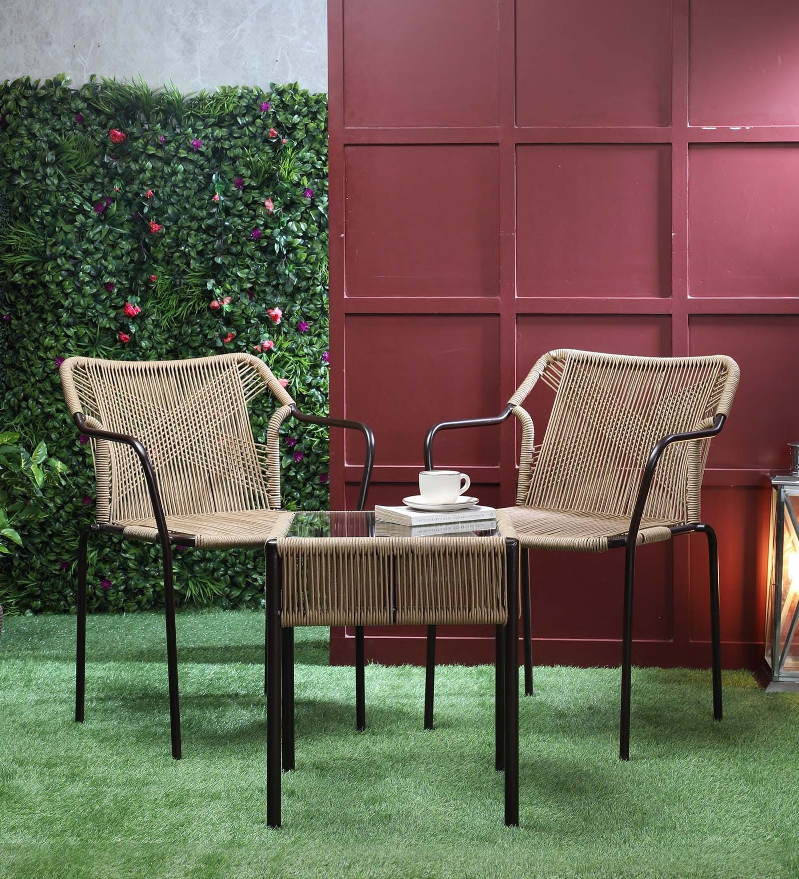 Buy Lanai Quad Metal Table and Chair Set in Brown Finish with 2 Chairs ...