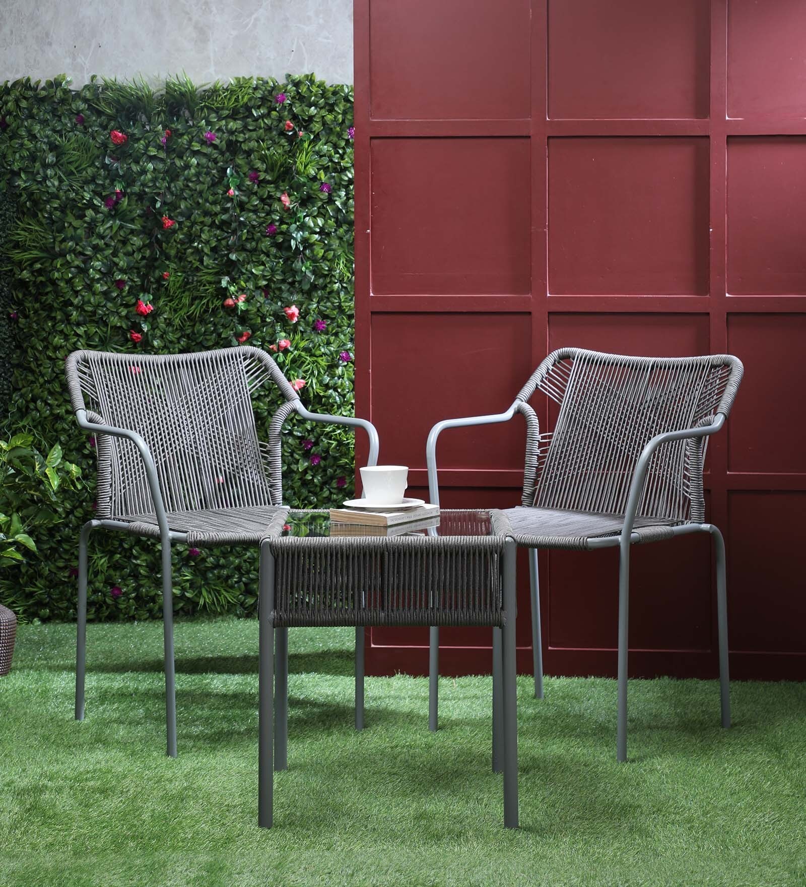 Buy Lanai Quad Metal Table and Chair Set in Dark Grey Finish with 2 ...