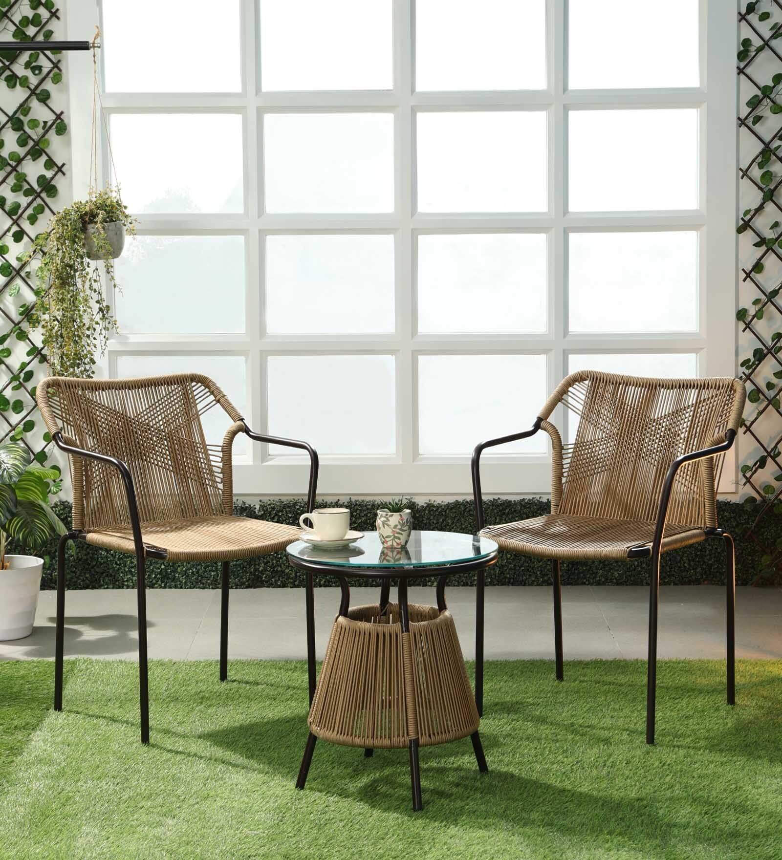 Buy Lanai Metal Table and Chair Set in Beige & Brown with 2 Chairs at 8 ...