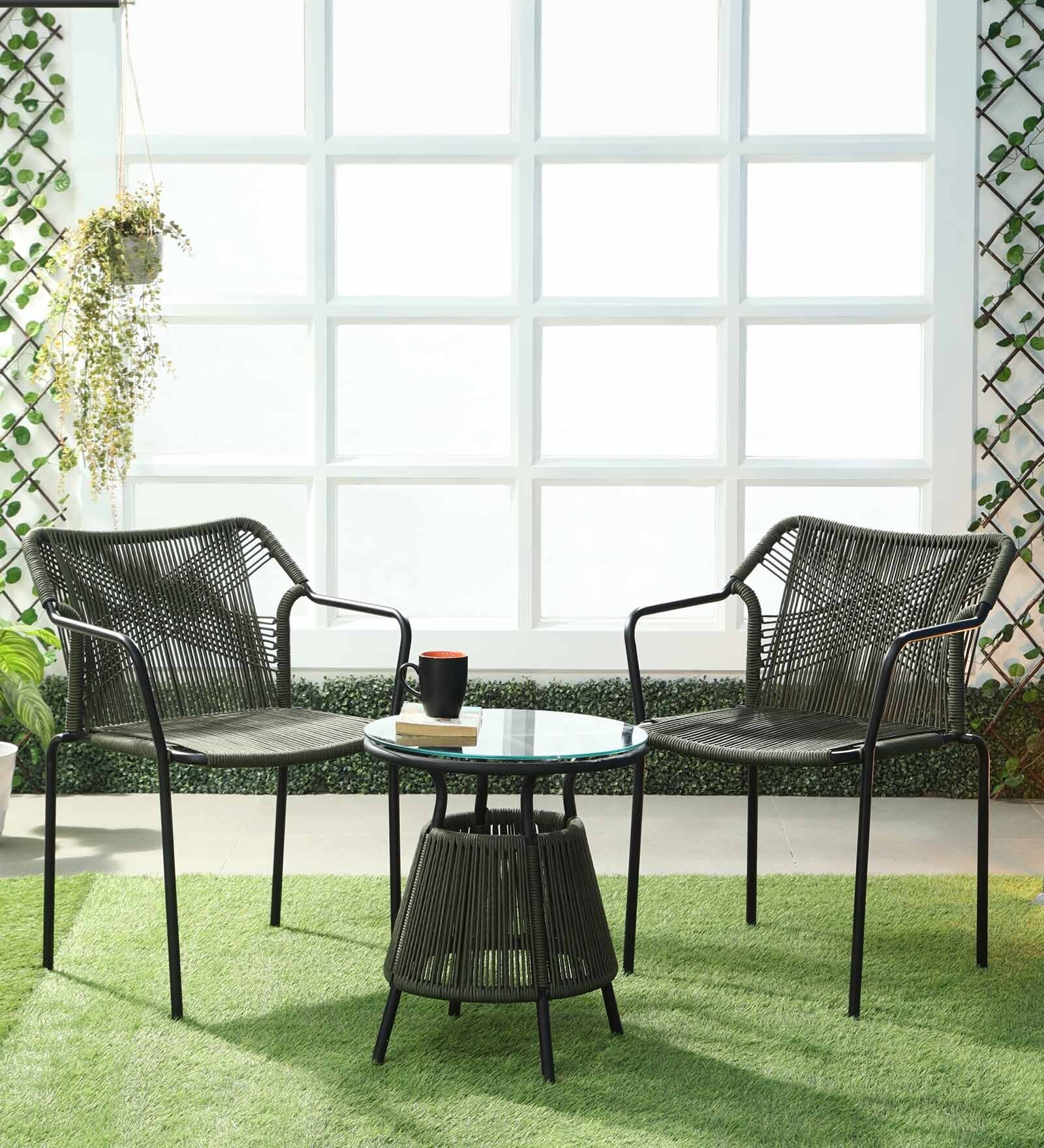 Buy Lanai Metal Table and Chair Set in Green & Black Finish with 2 ...
