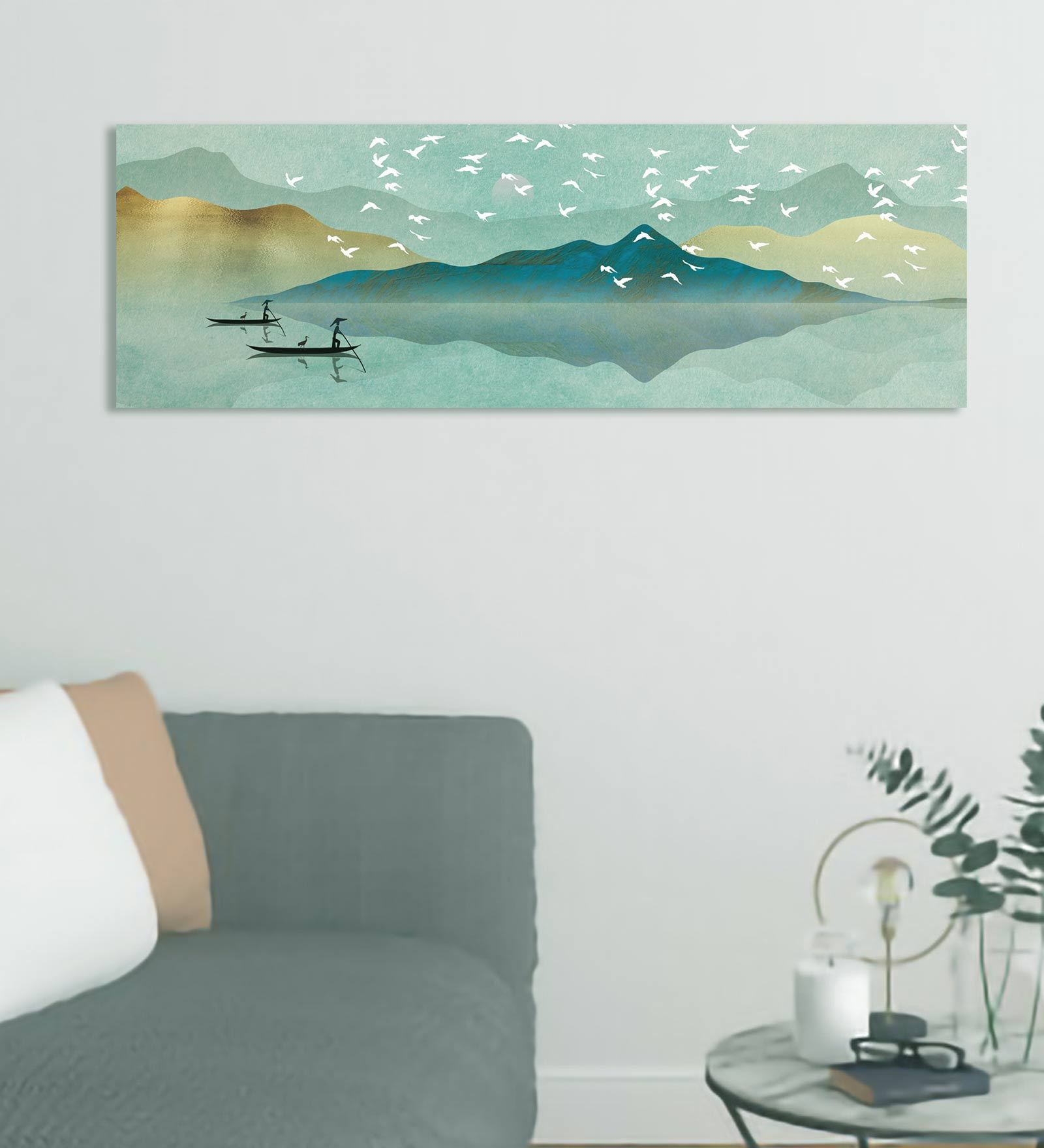 Buy Landscape Art Green Canvas Teakwood And MDF Framed Landscape Art ...