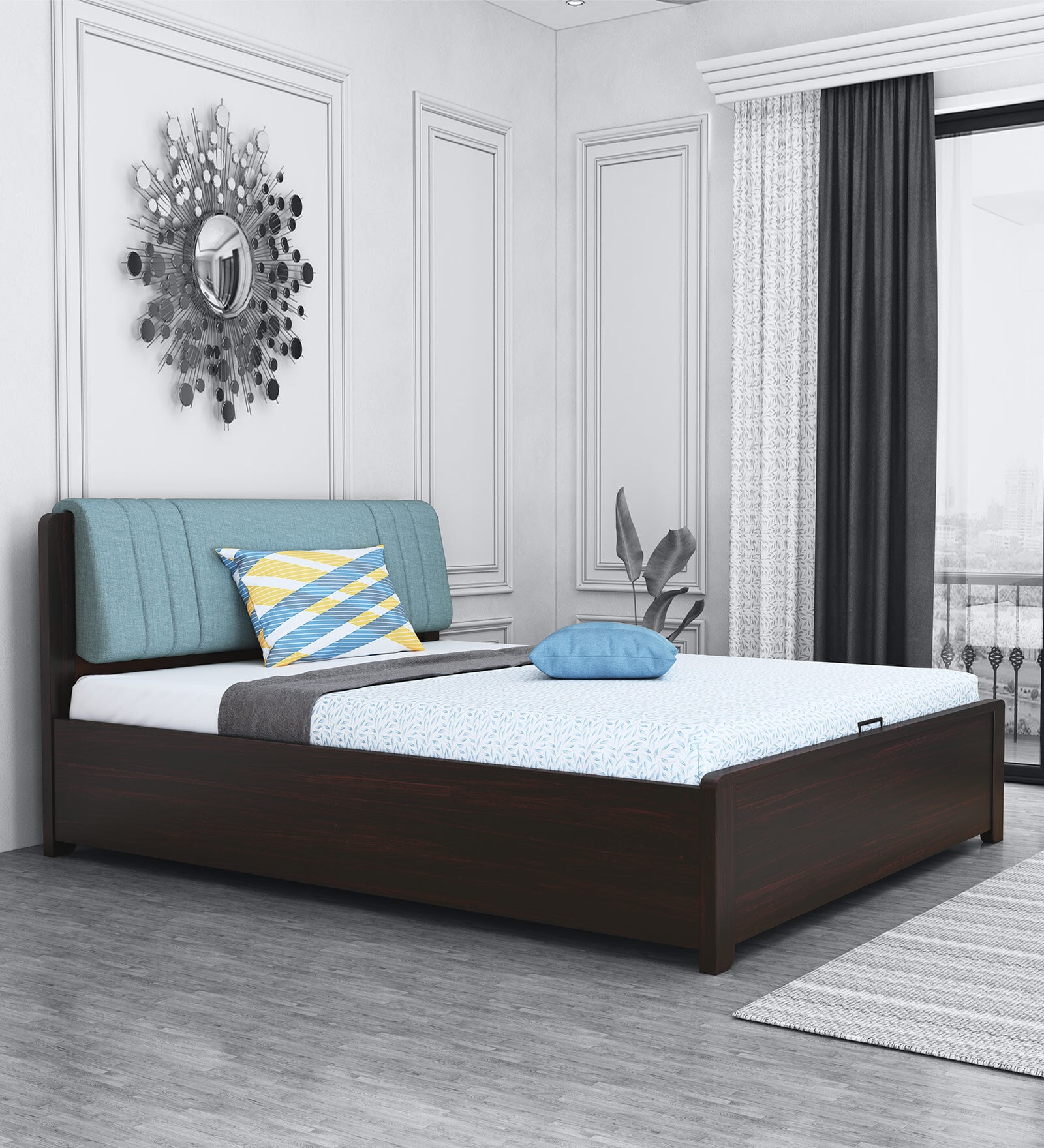 Buy Lannister Aqua Queen Hydraulic Storage Bed in Brown Colour at 100% ...