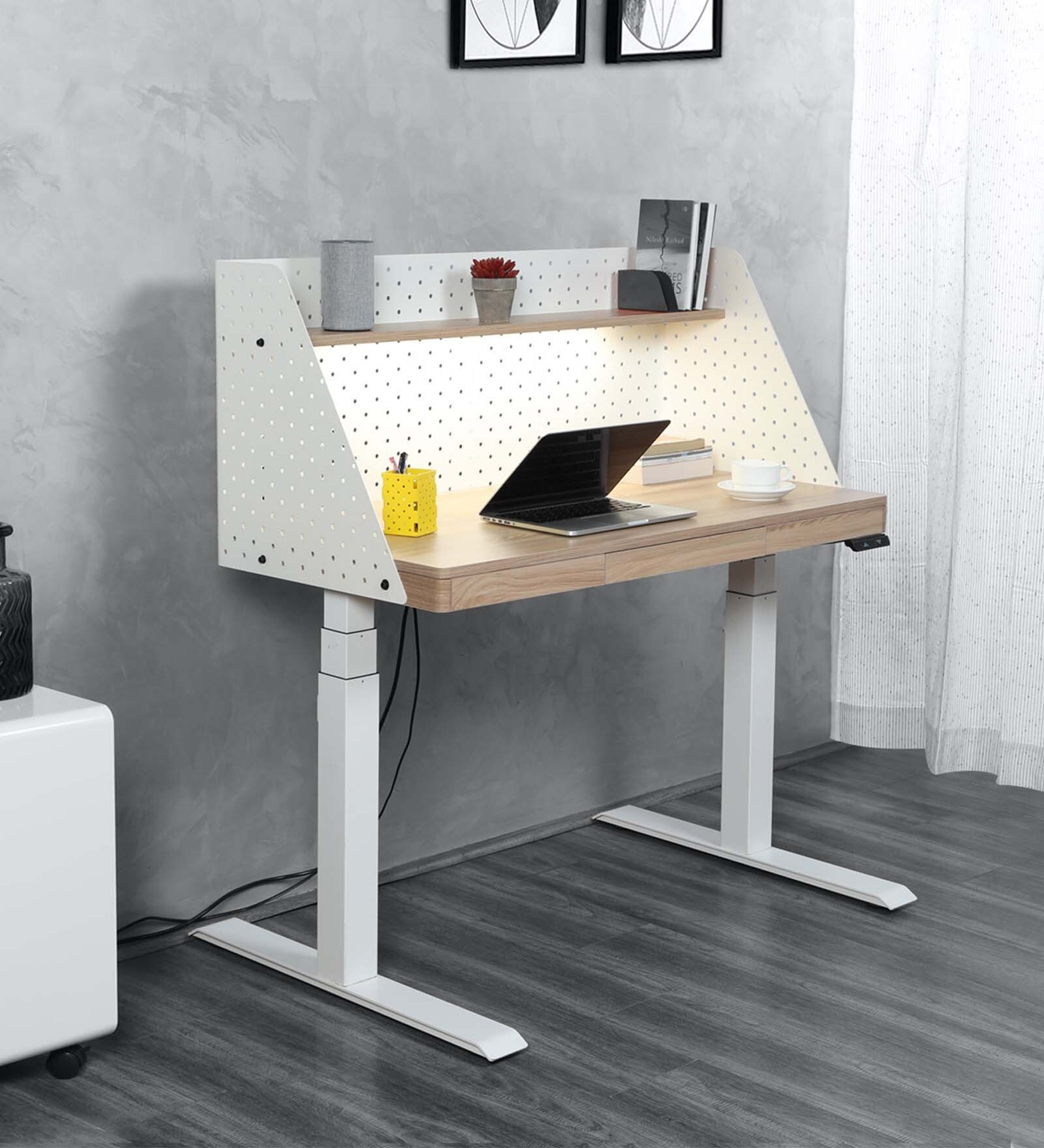 Buy Lara Flexi Height Adjustable Writing Table in White & Oakwood ...