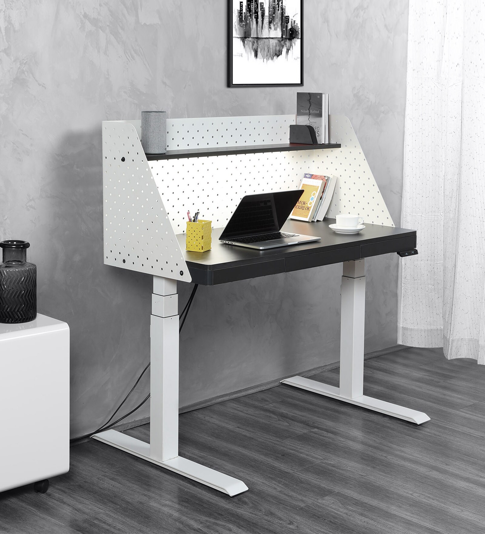 Buy Lara Flexi Height Adjustable Writing Table in White & Slate Grey ...